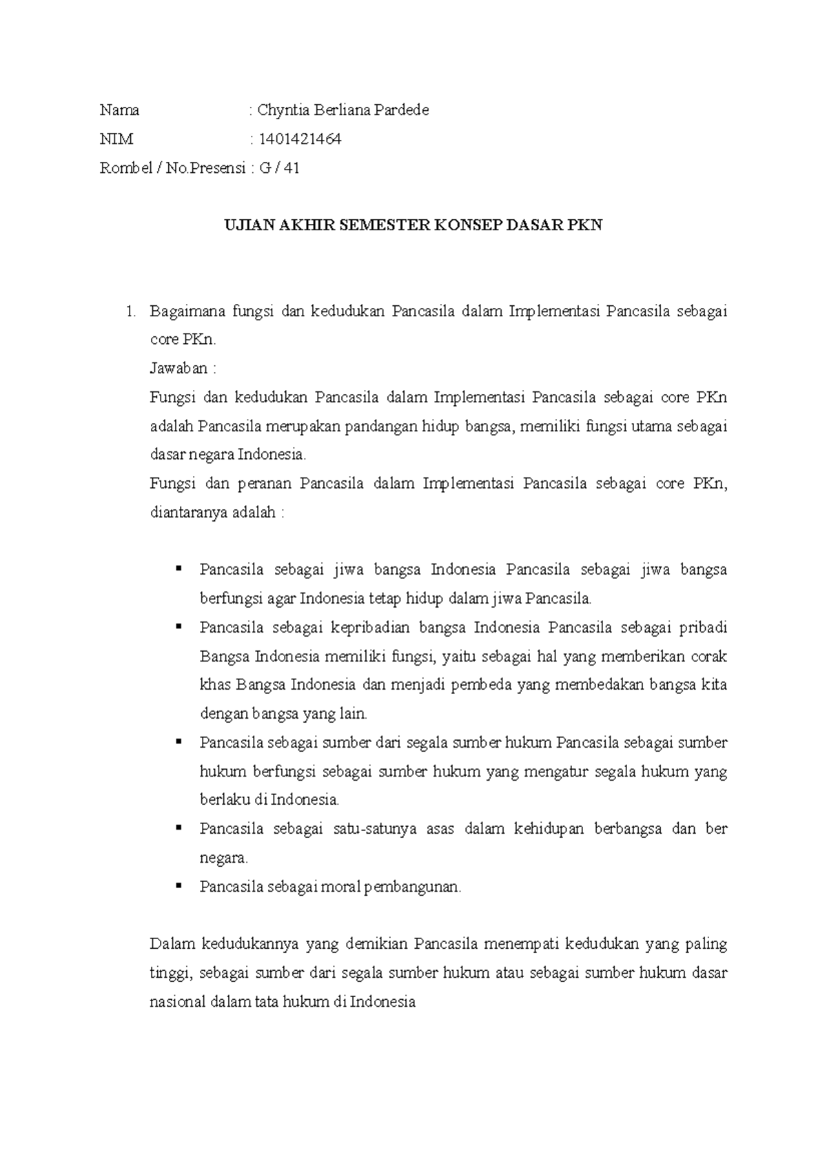 Chyntia Berliana Pardede 1401421464 UAS Gasal 2021-2022 Kondas PKN SD - Nama : Chyntia Berliana ...