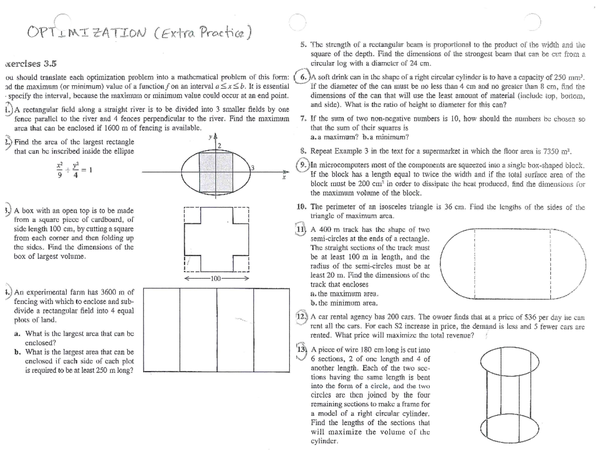 Optimization Extra Practice - Studocu