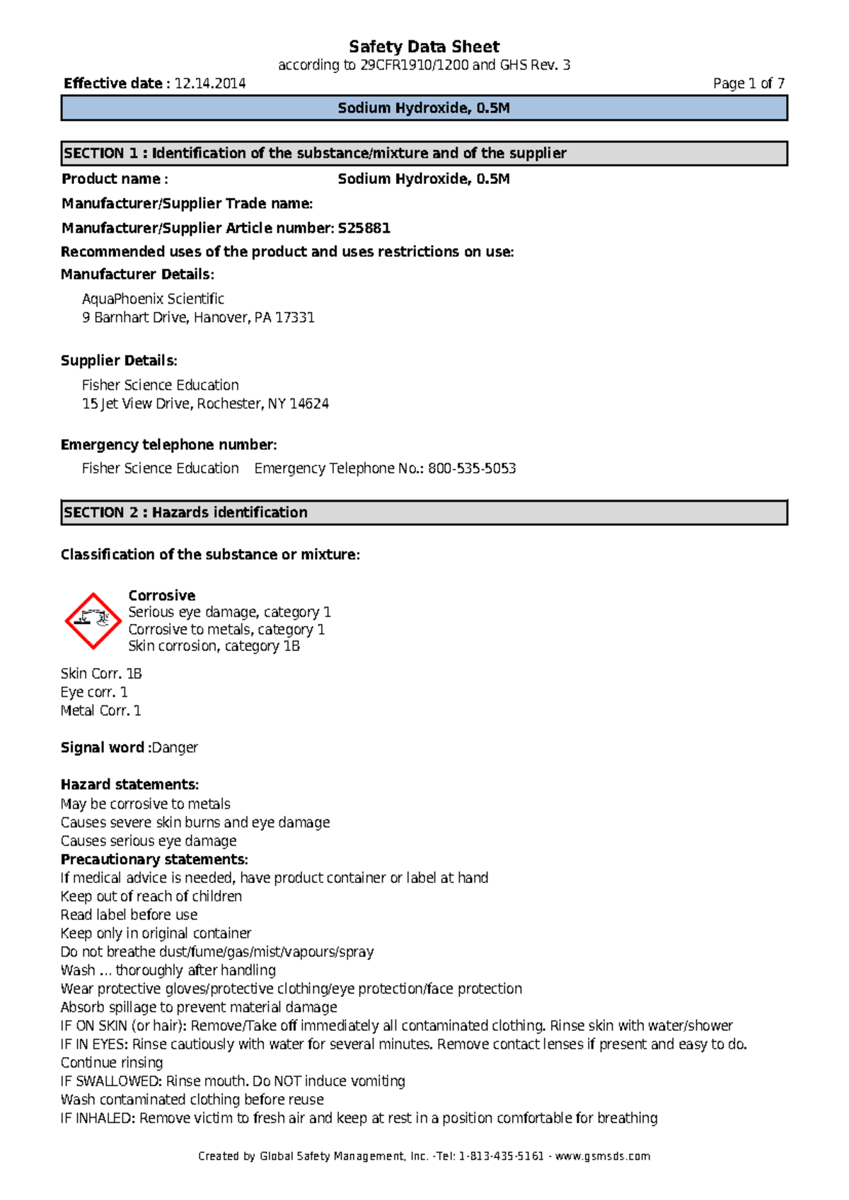 Sodium Hydro SDS Fisher Sci - PHYS 181 - Studocu