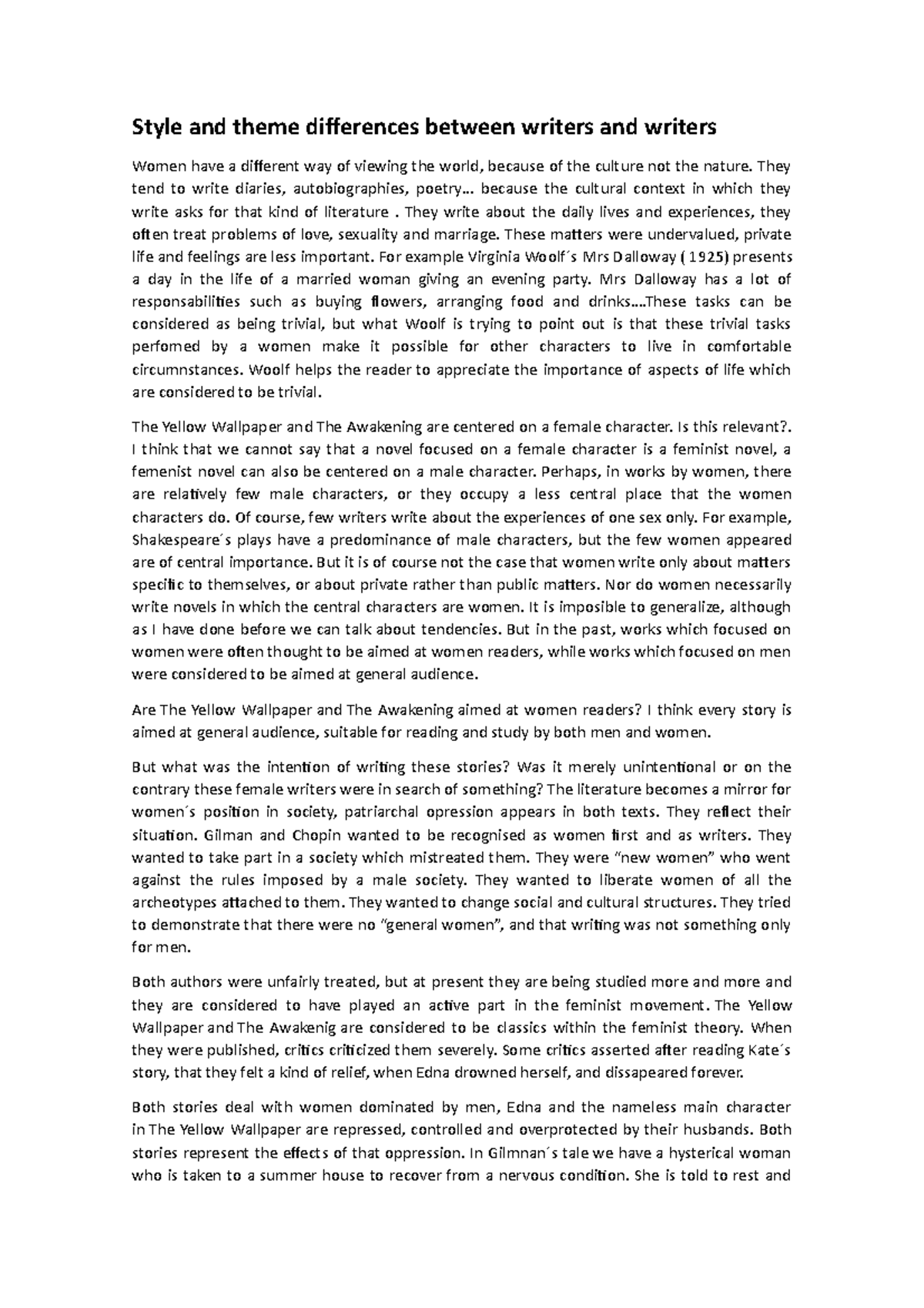 Style and theme differences between writers and writers - They tend to ...