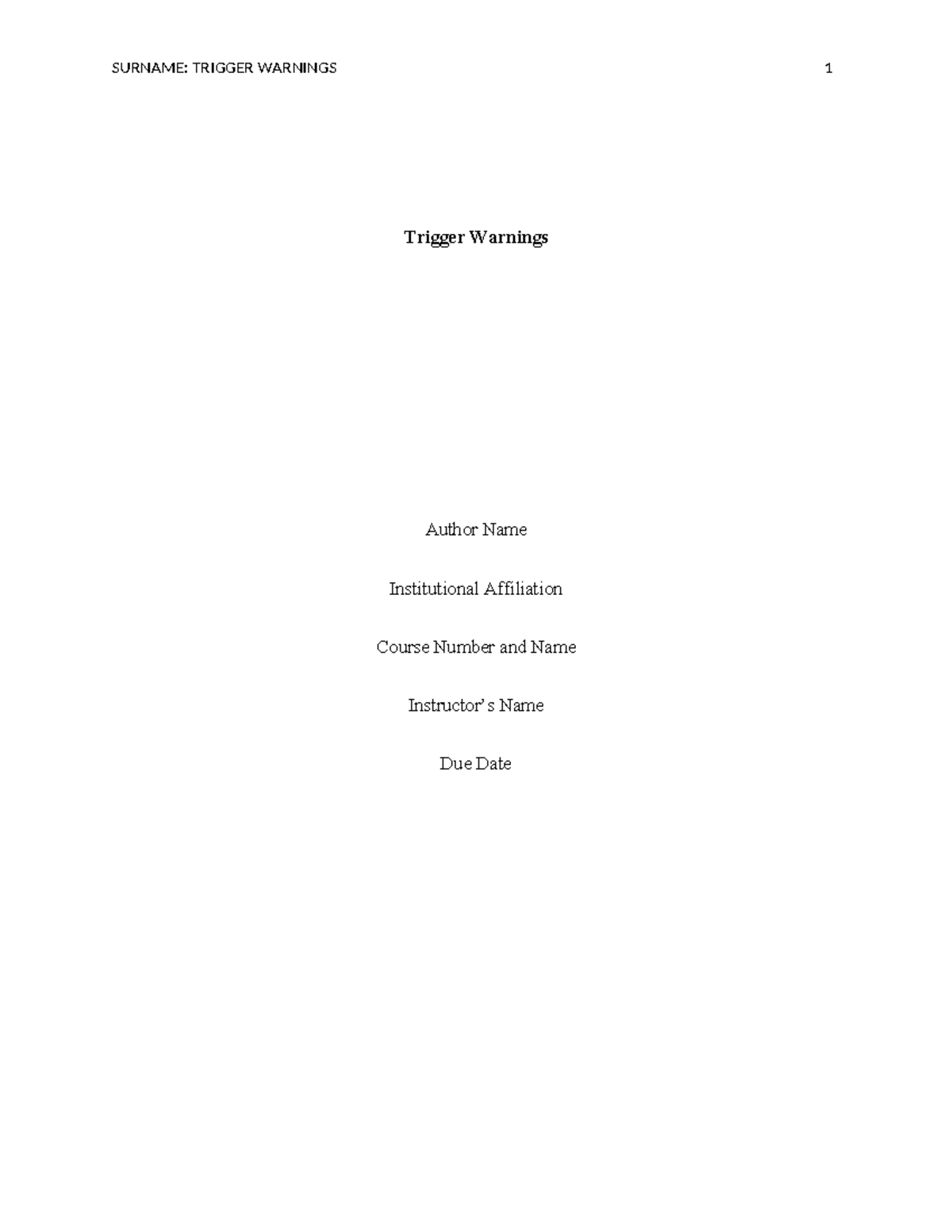 Trigger Warnings - SURNAME: TRIGGER WARNINGS 1 Trigger Warnings Author ...