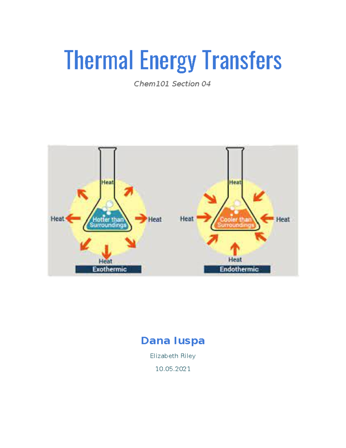 Energy Transfter - Thermal Energy Transfers Chem101 Section 04 Dana ...