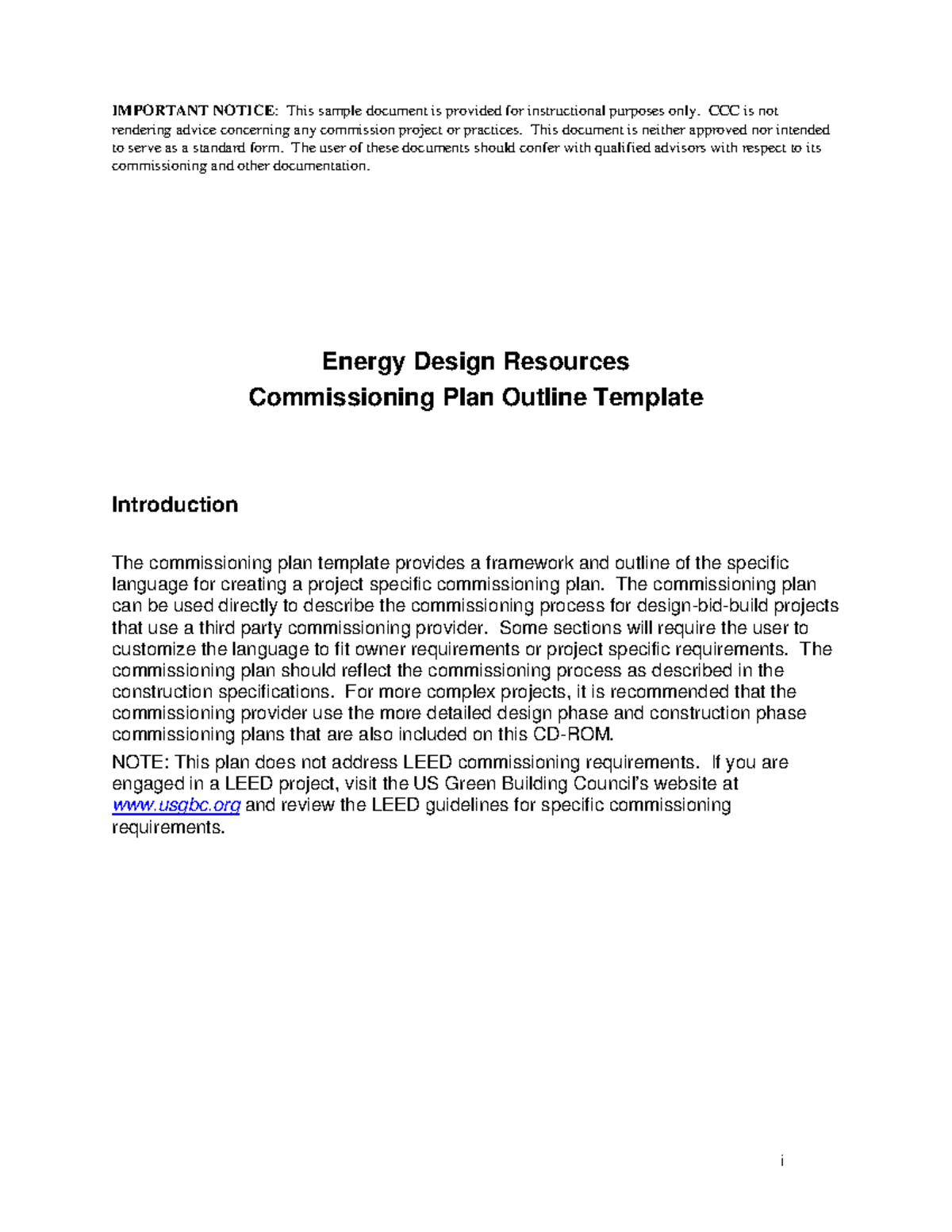 Energy design resources commissioning plan - IMPORTANT NOTICE: This ...