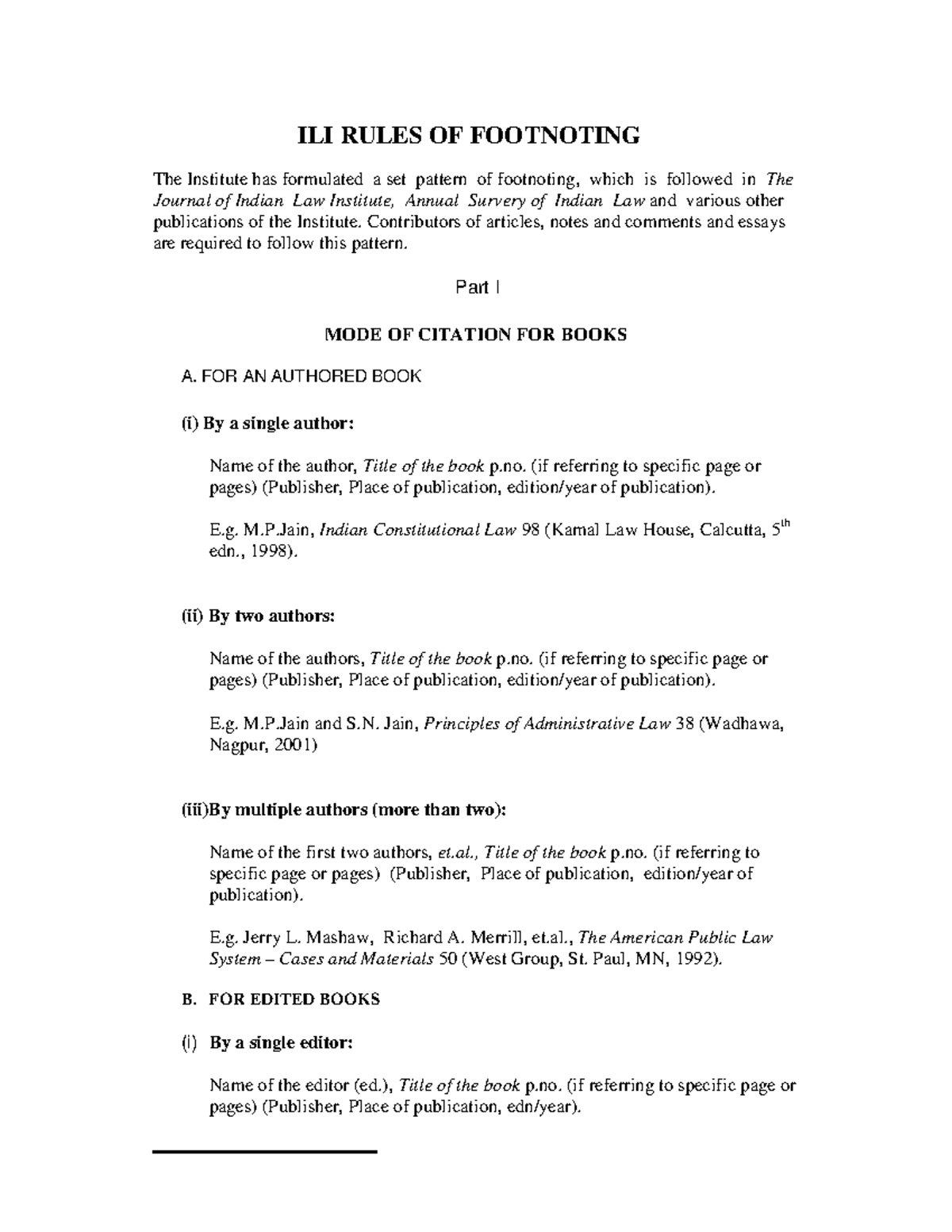 Footnoting Format - Footnote style - ILI RULES OF FOOTNOTING The ...
