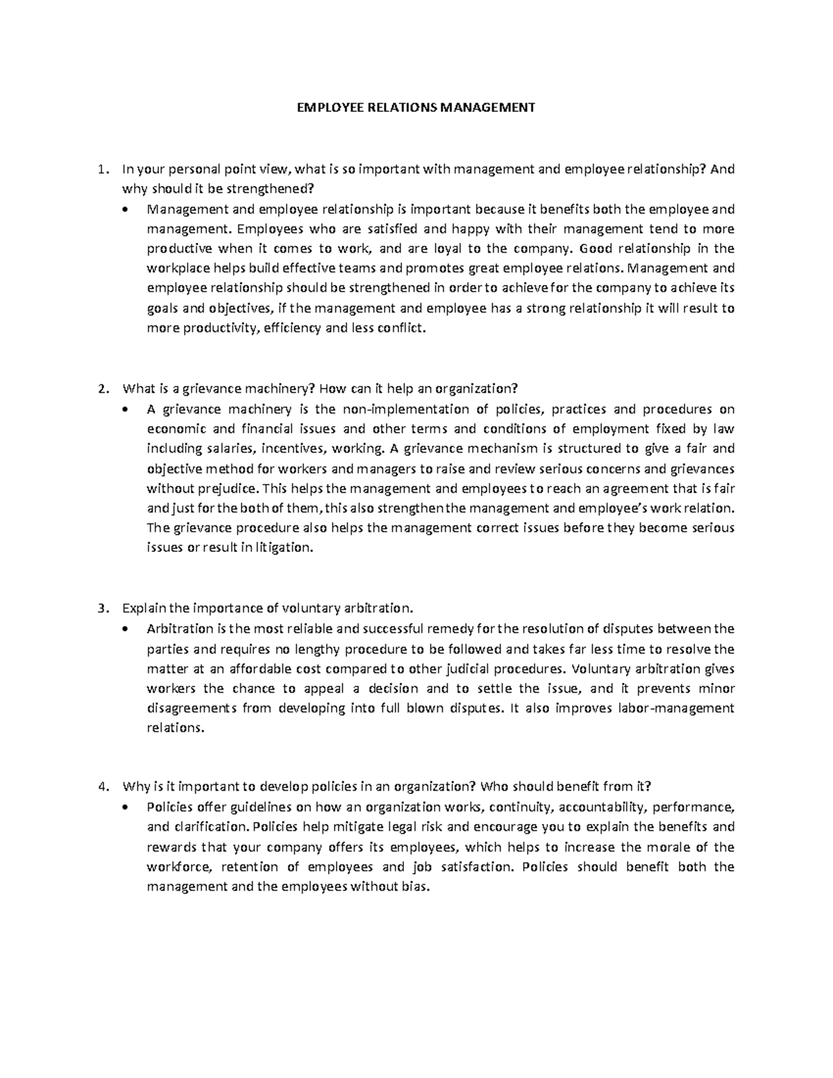 Employee Relations Management - EMPLOYEE RELATIONS MANAGEMENT In your ...