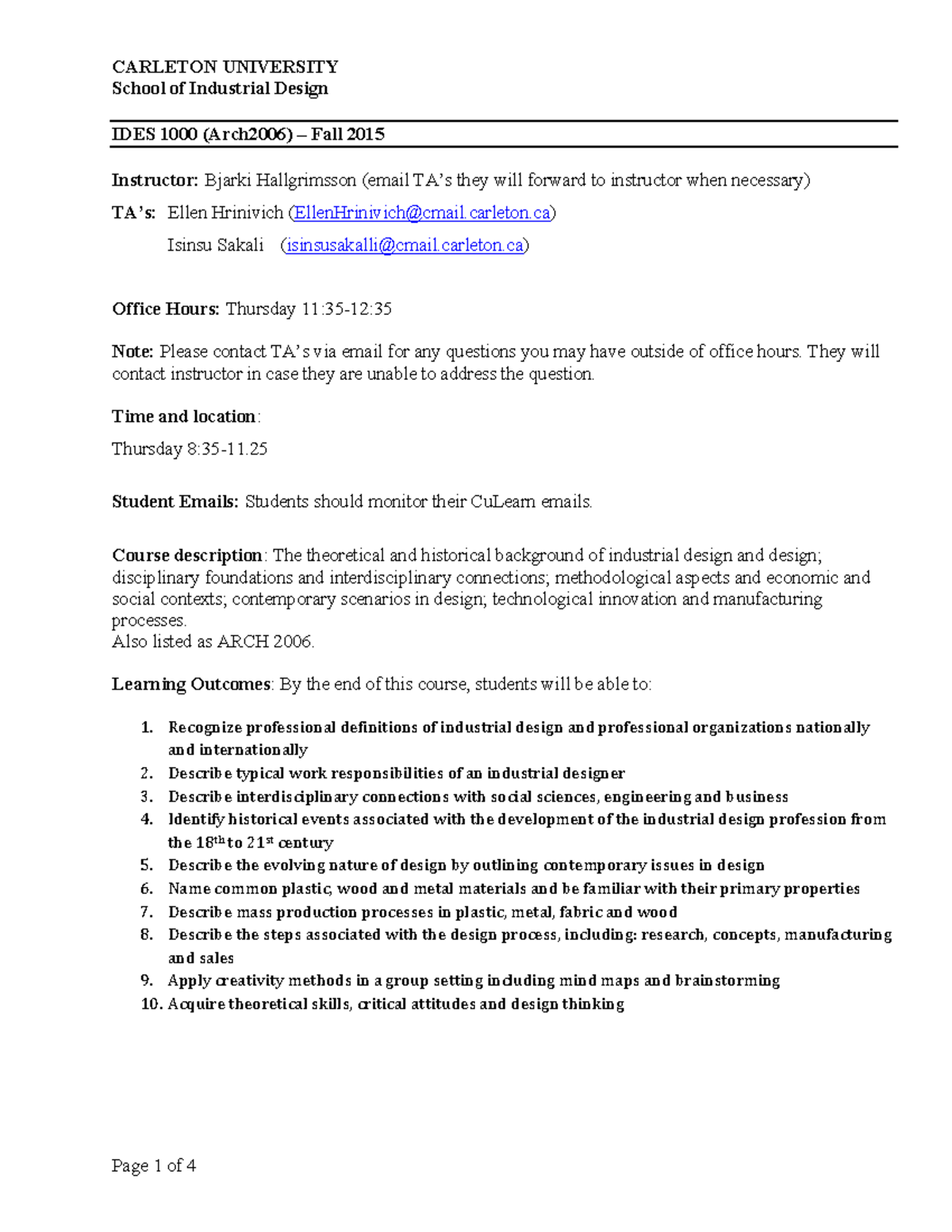 Practical - Course outline - CARLETON UNIVERSITY School of Industrial ...