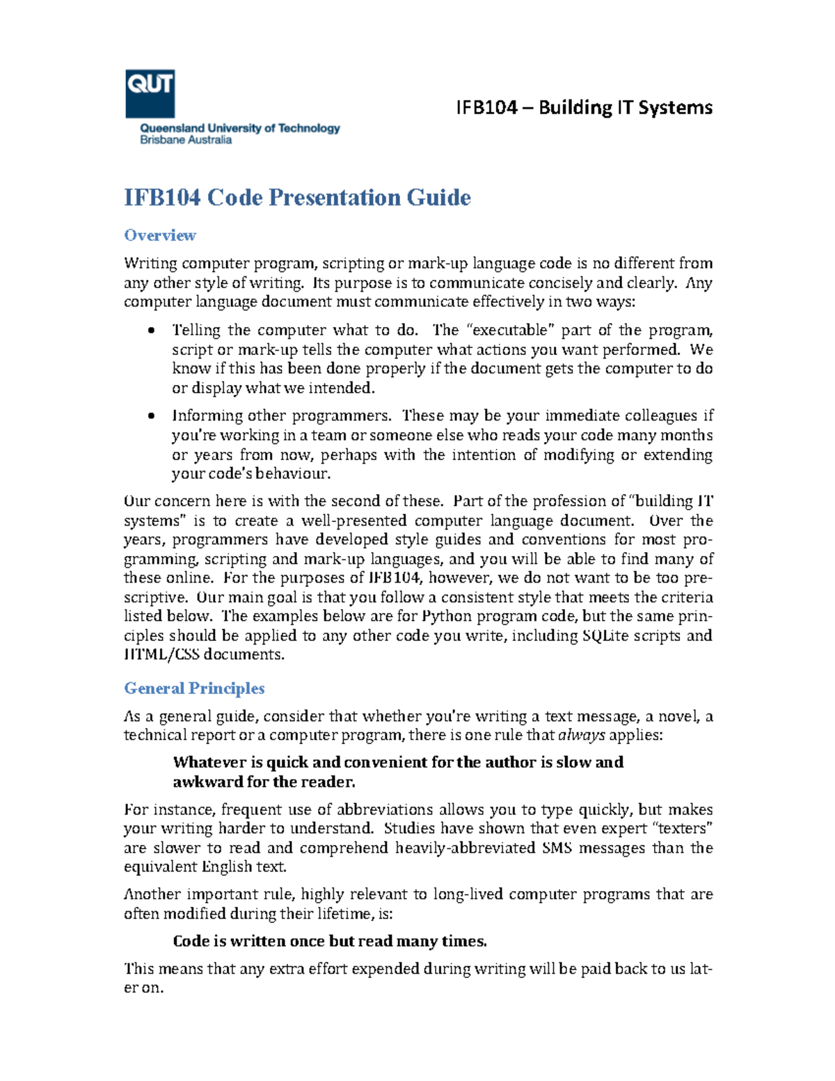 IFB104-Code Presentation Guide - IFB104 Code Presentation Guide ...