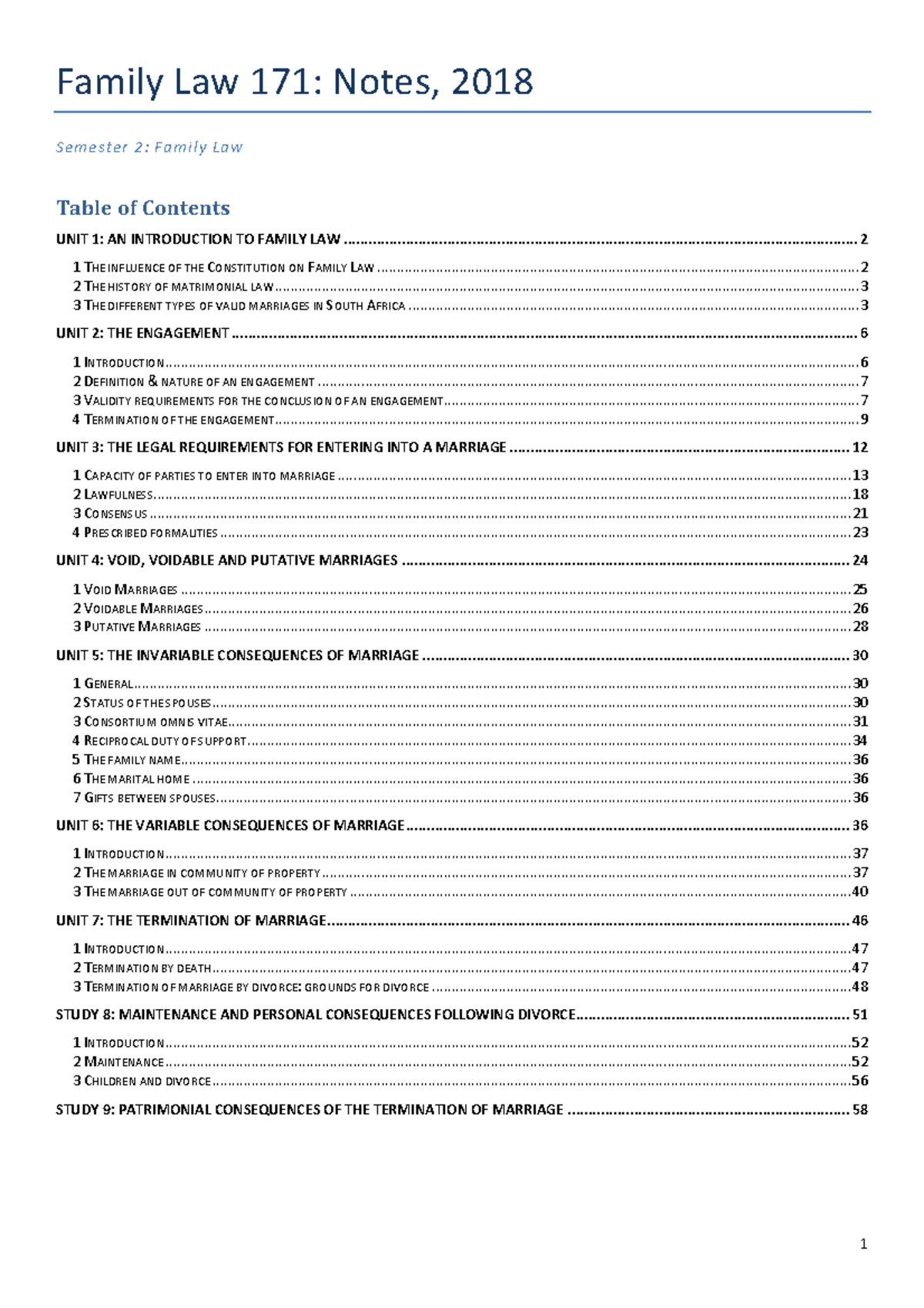 Family Law - summaries - Semester 2: Family Law Family Law 171: Notes ...