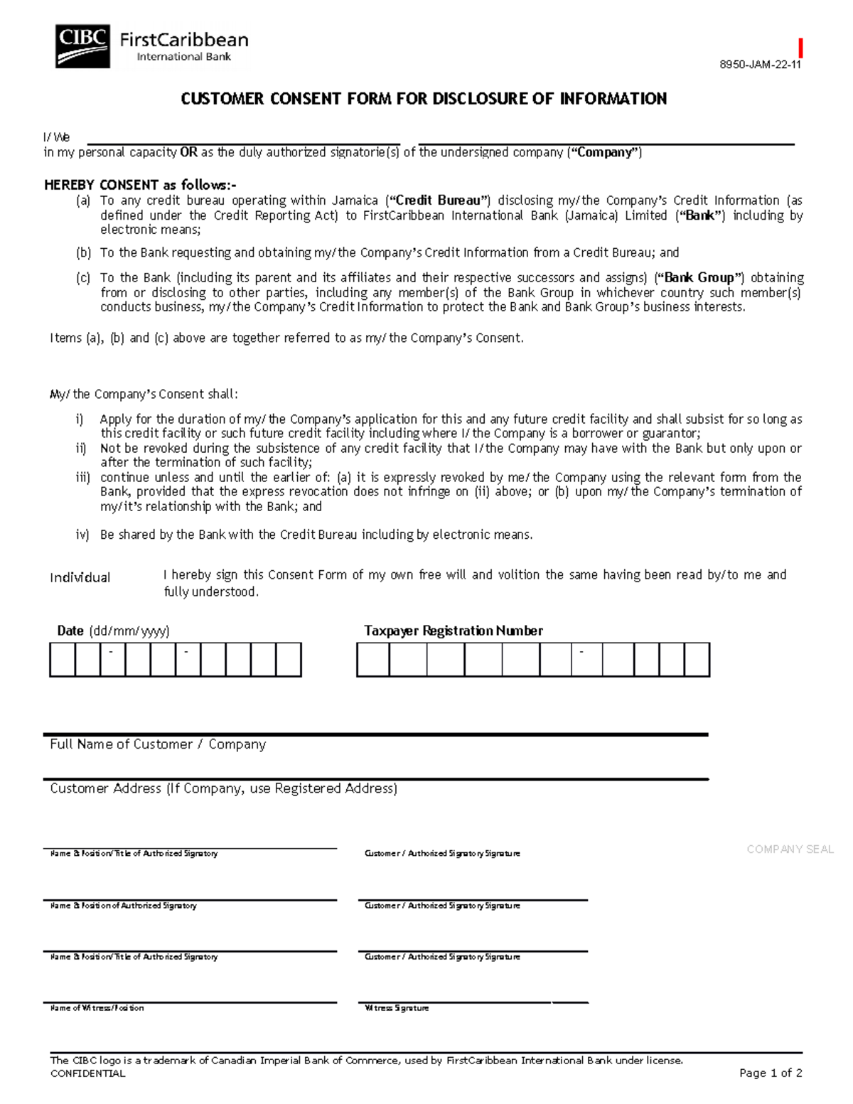 JAMCustomer Consent Form 2 - 8950-JAM-22- CUSTOMER CONSENT FORM FOR ...