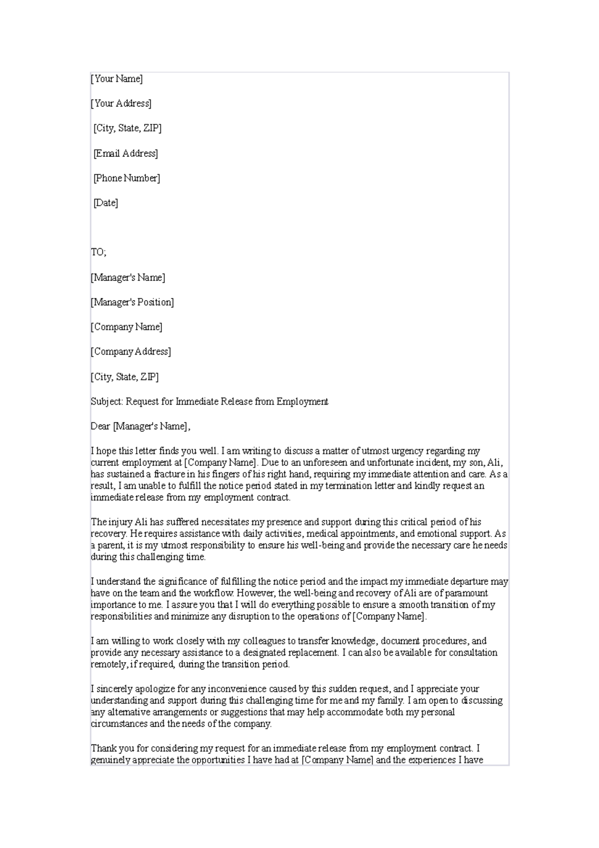 Release letter - [Your Name] [Your Address] [City, State, ZIP] [Email ...