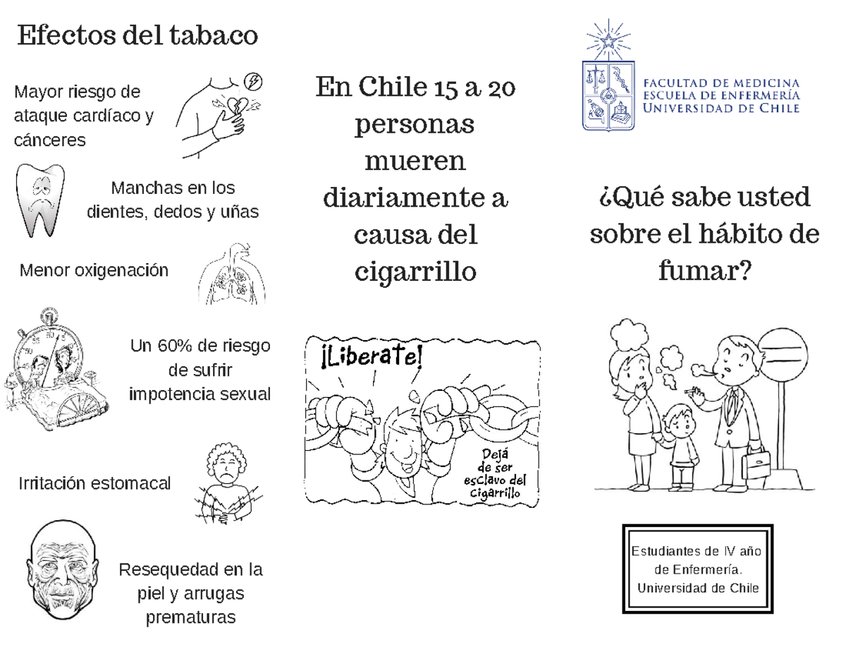 Triptico de tabaco - Efectos del tabaco Mayor riesgo de ataque cardíaco ...
