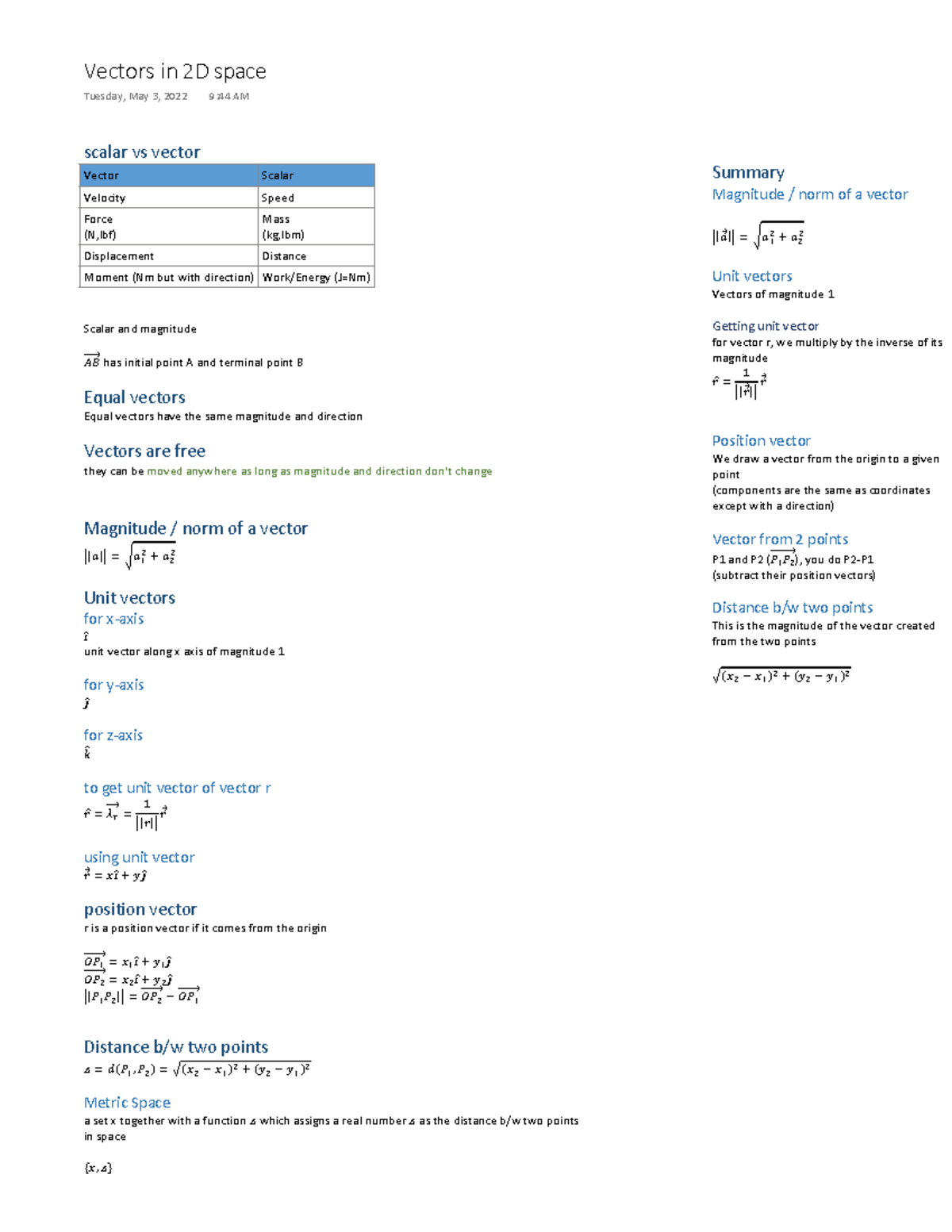 Vectors in 2d space - ENGR 233 - Concordia - Studocu