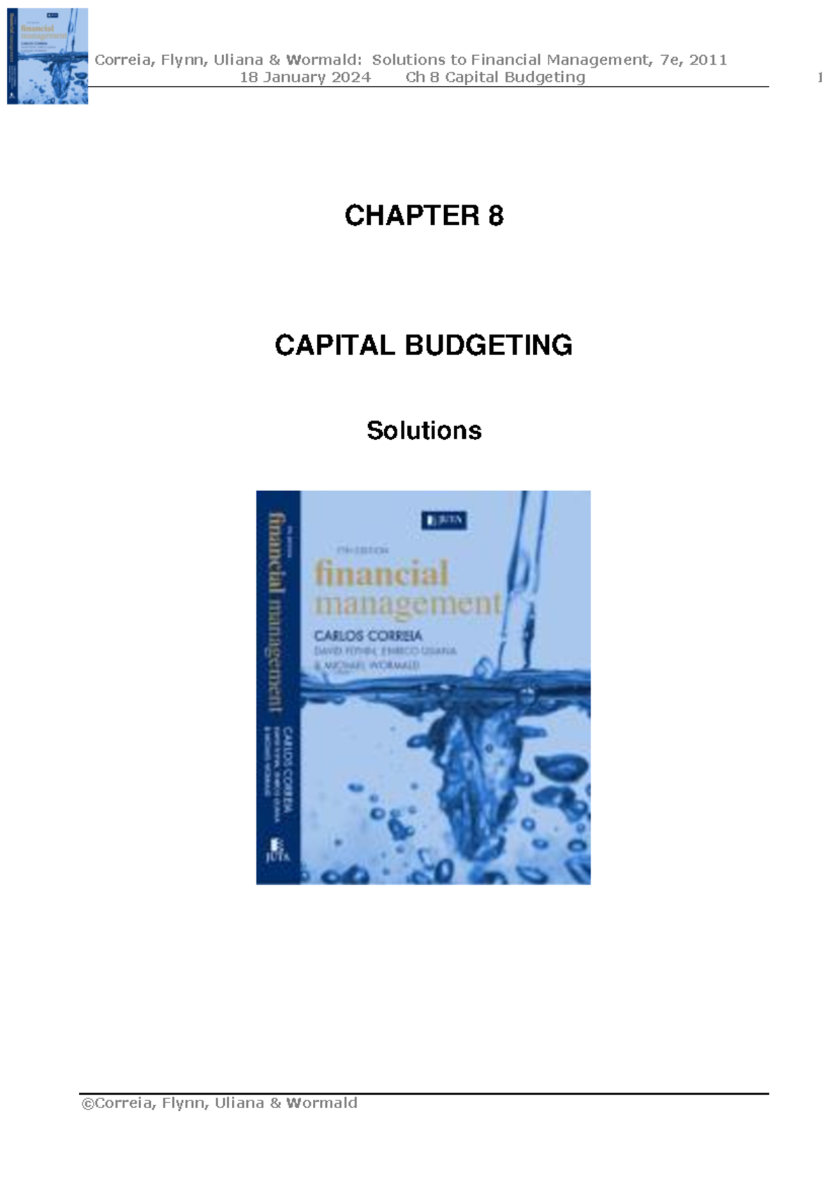 Ch08sol za 7e revised upd - 18 January 2024 Ch 8 Capital Budgeting CHAPTER 8 CAPITAL BUDGETING ...