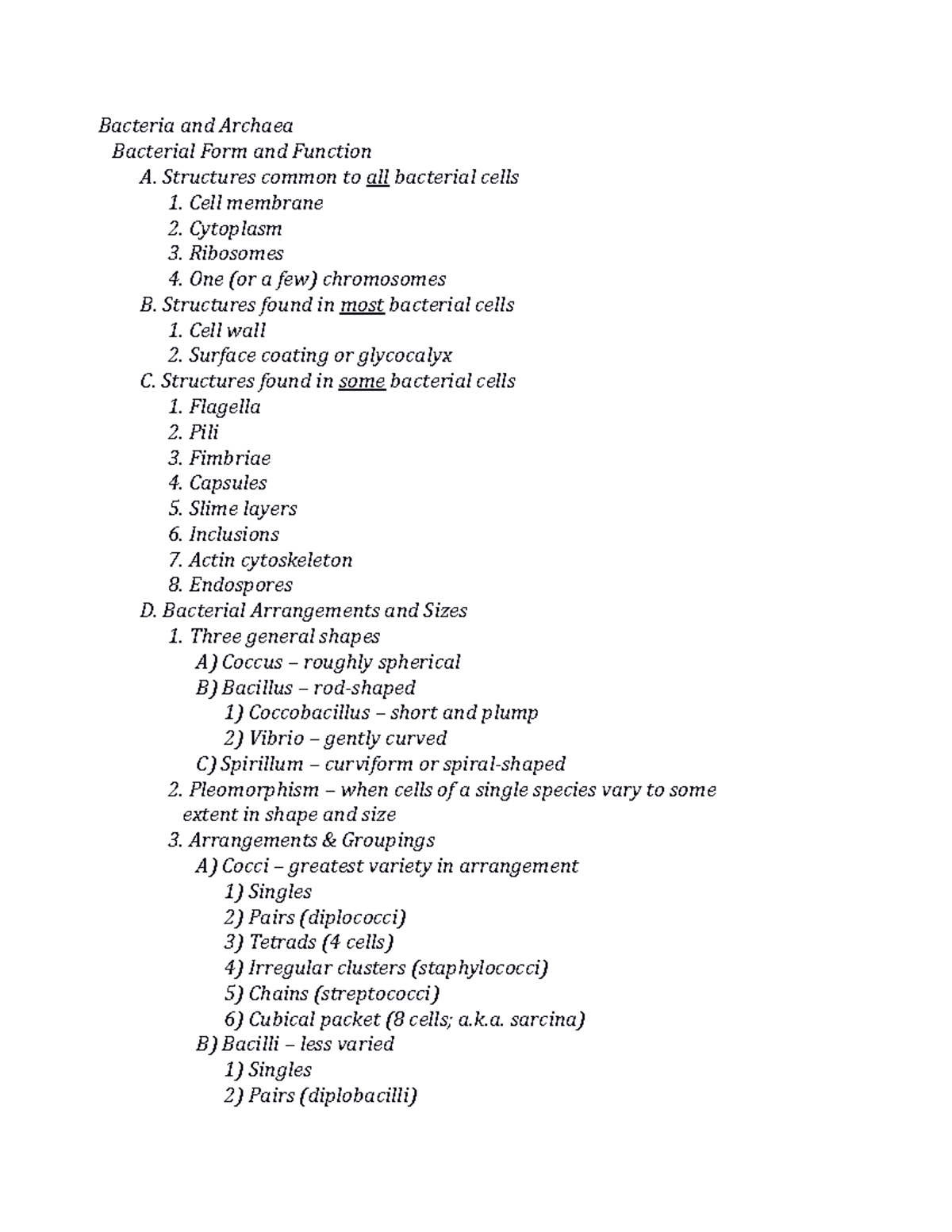 Bacteria and Archaea Notes - Bacteria and Archaea Bacterial Form and ...