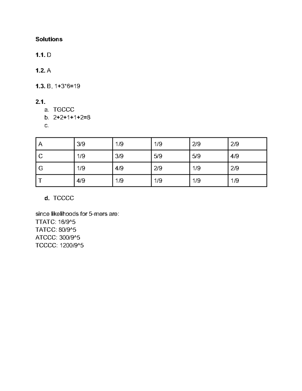 Midterm Practice Problems Solutions Solutions 1 D 1 A 1 B 1 3 6
