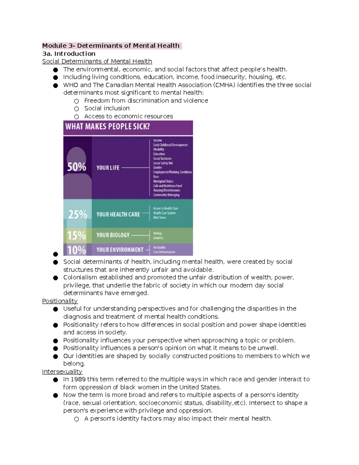 UU 100 Module 3 notes - Module 3- Determinants of Mental Health 3a ...