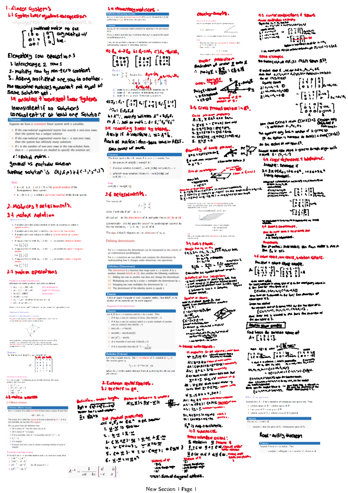 MAST10007 final cheat sheet - 1. Linear systems 2 elementary matrices 1 ...