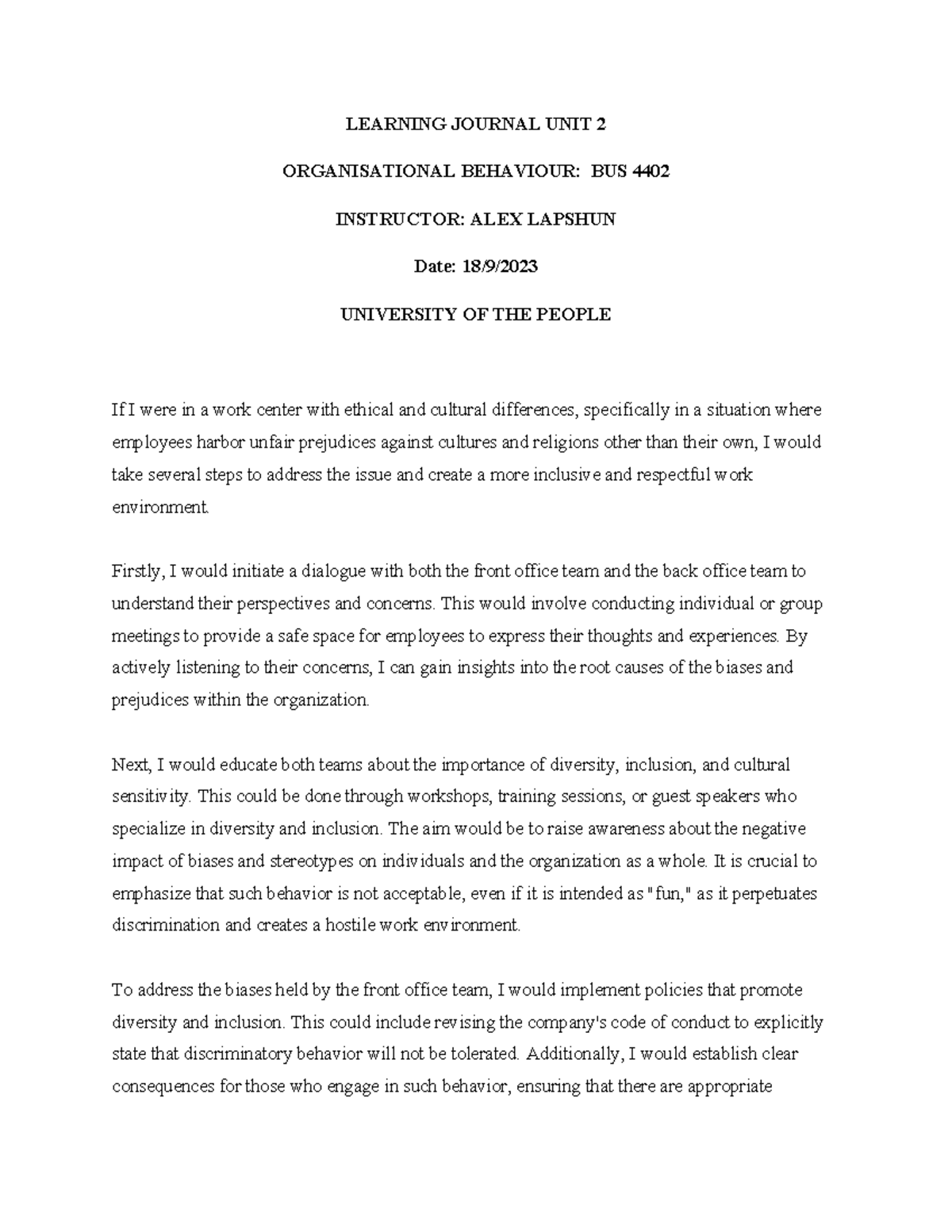 Learning Journal Unit 2 4402 Learning Journal Unit 2 Organisational