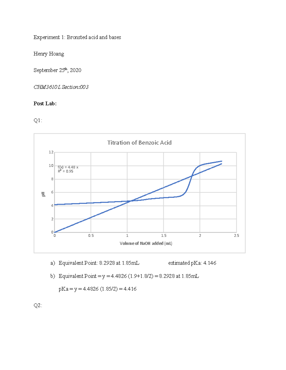 Inorganic Chemistry Experiment 1 - Experiment 1: Bronsted acid and ...