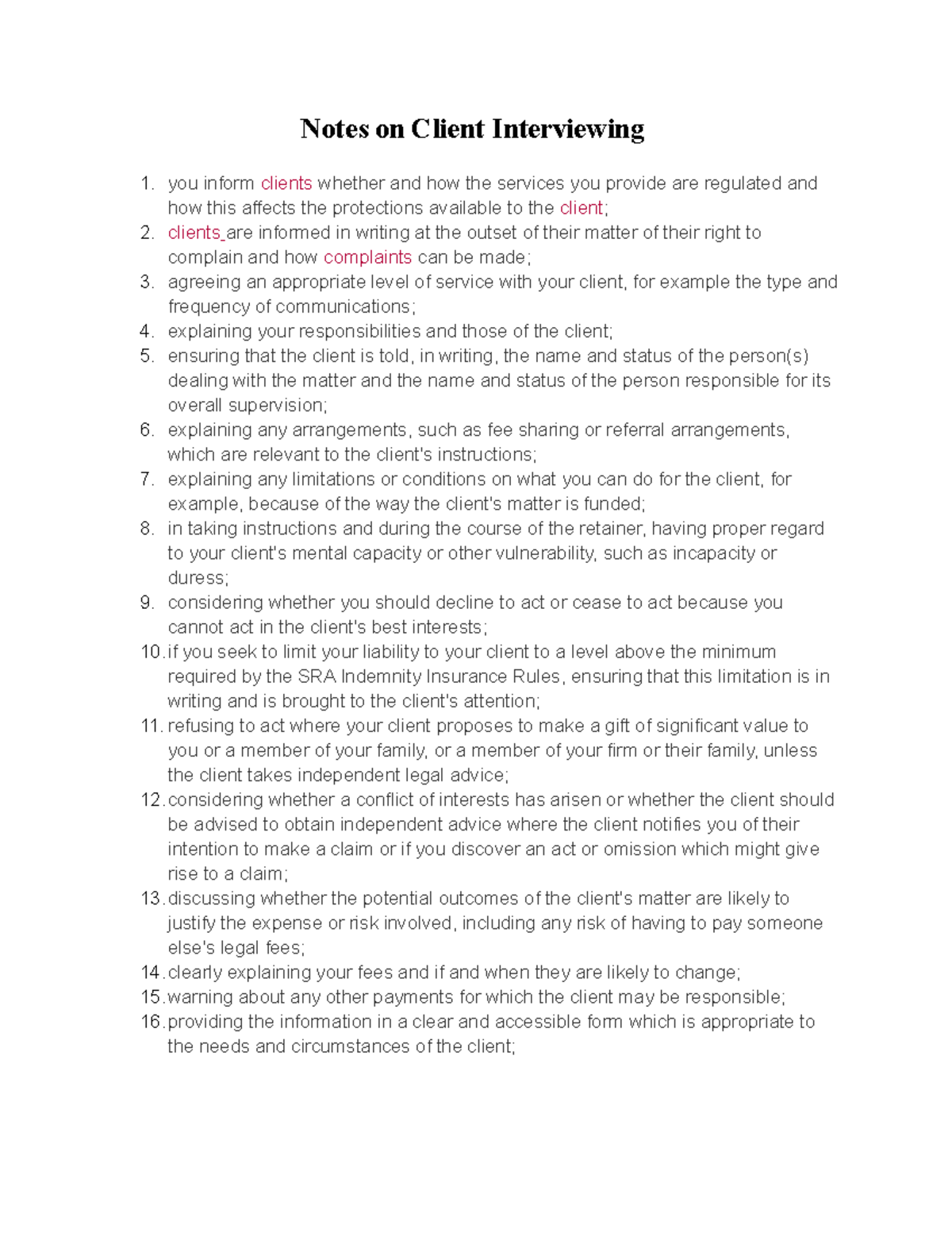 Client interviewing - Lecture notes 2 - Notes on Client Interviewing ... Client interviewing - Lecture notes 2 - Notes on Client Interviewing ...