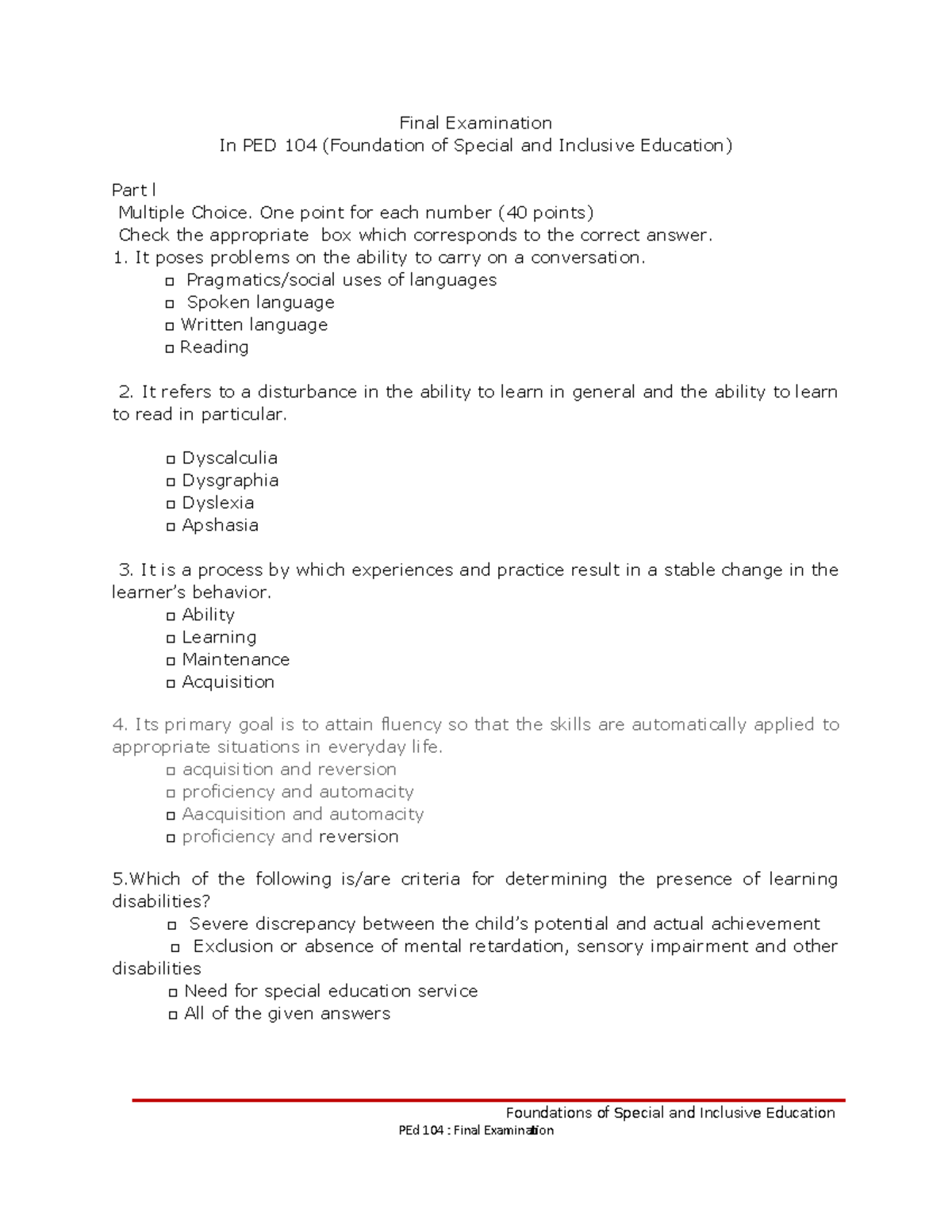 Finals PEd 104 - nanannananana - Final Examination In PED 104 ...