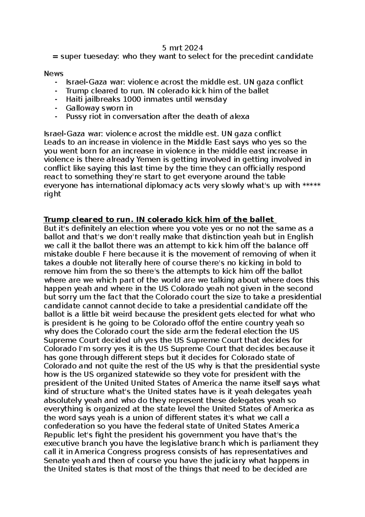 Les 5 mrt 2024 - Notities - 5 mrt 2024 = super tueseday: who they want ...