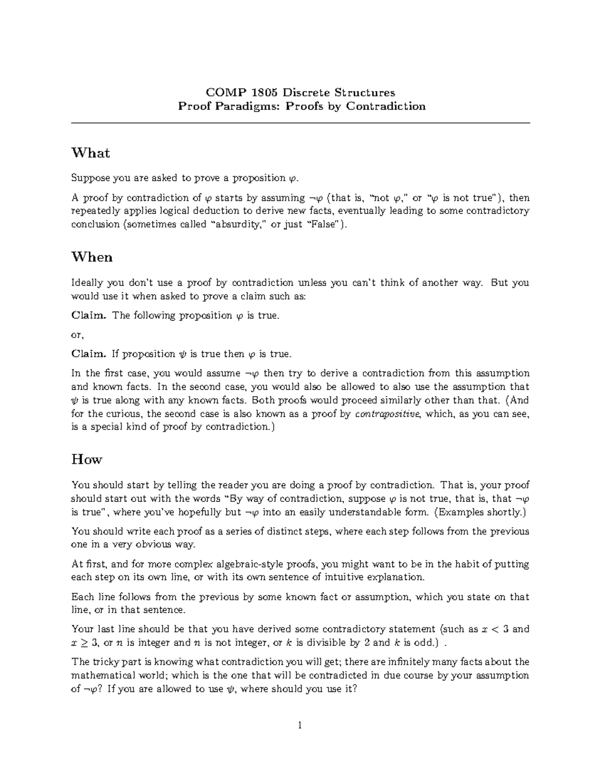 Contradiction - Notes - Comp 1805 - Carleton - Studocu