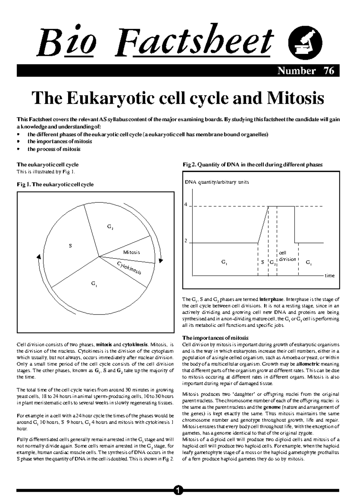 Mitosis Cheat Sheet - The Eukaryotic cell cycle and Mitosis Bio ...