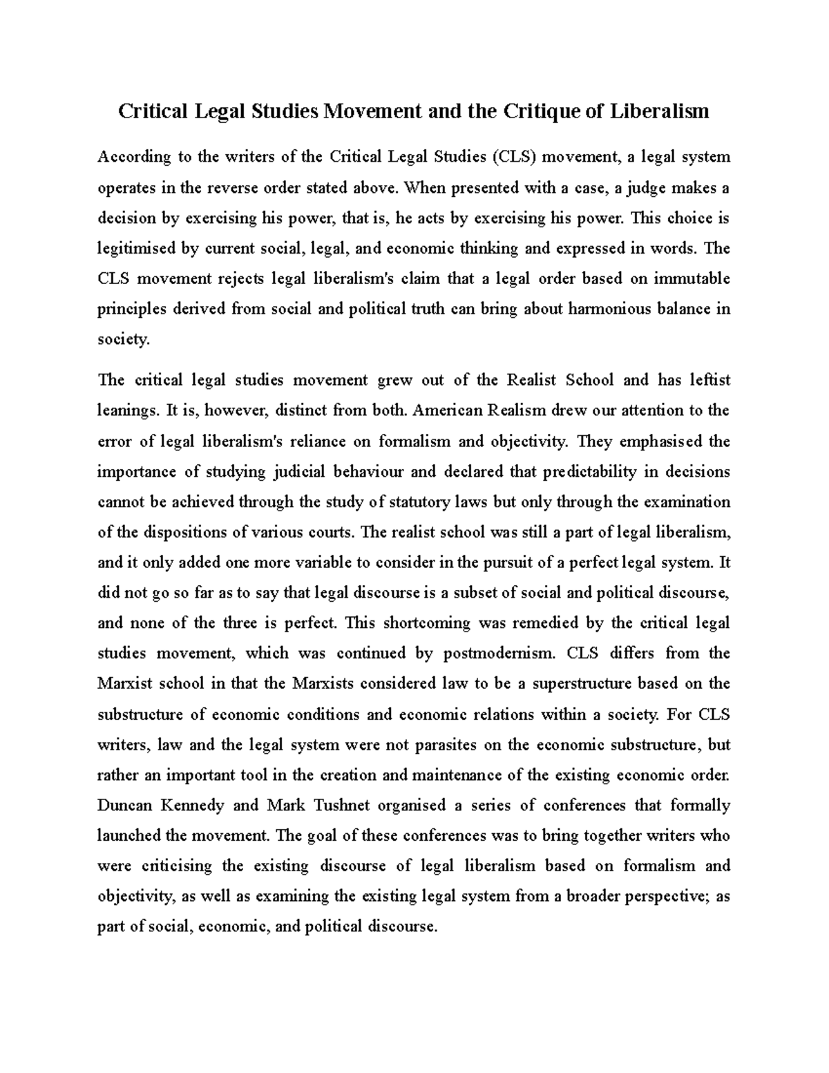 Critical Legal Studies Movement and the Critique of Liberalism - When ...