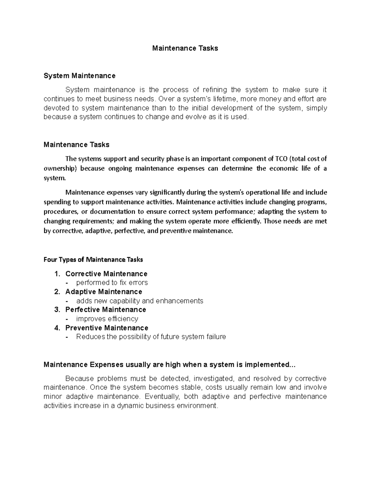 Maintenance Tasks - Maintenance Tasks System Maintenance System ...