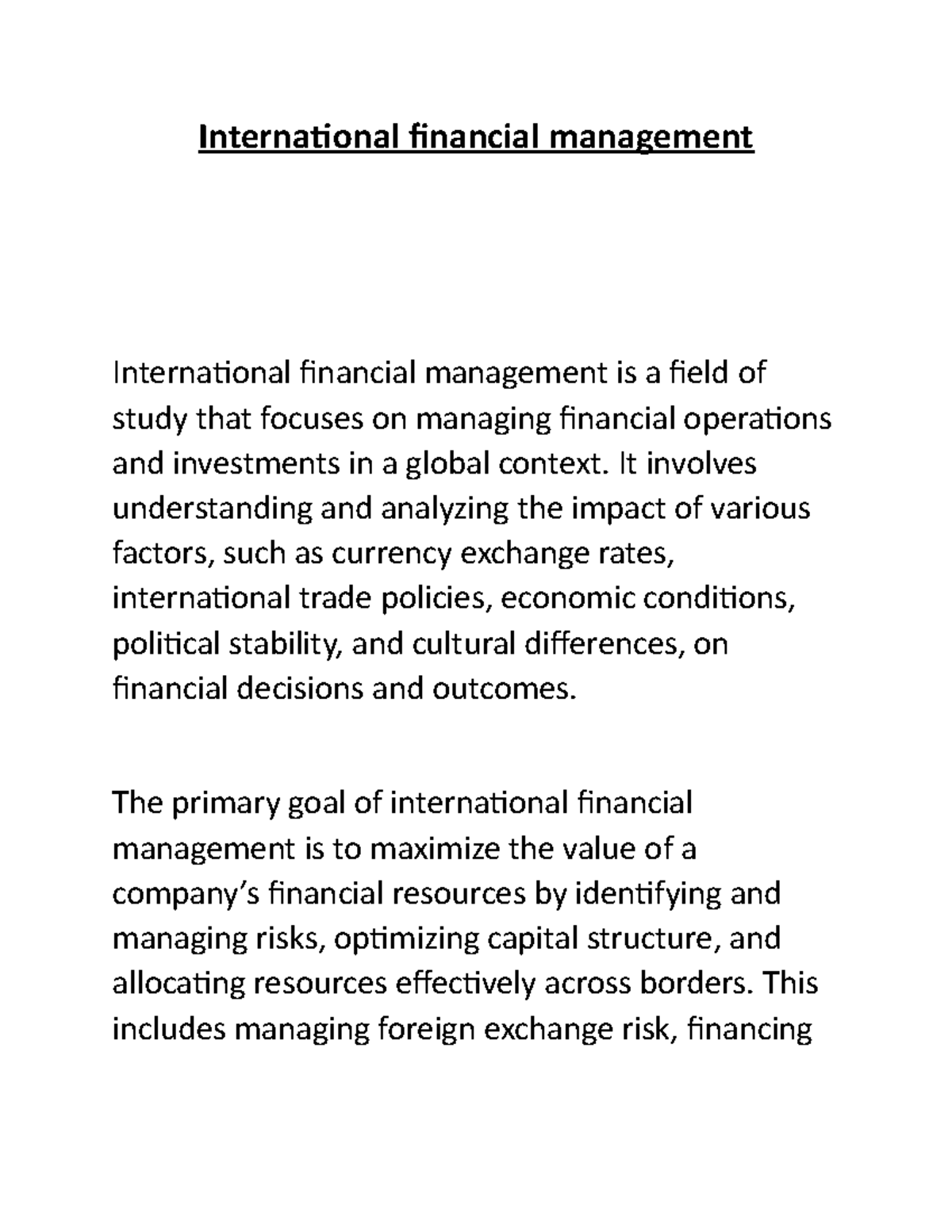International financial management - International financial management ...