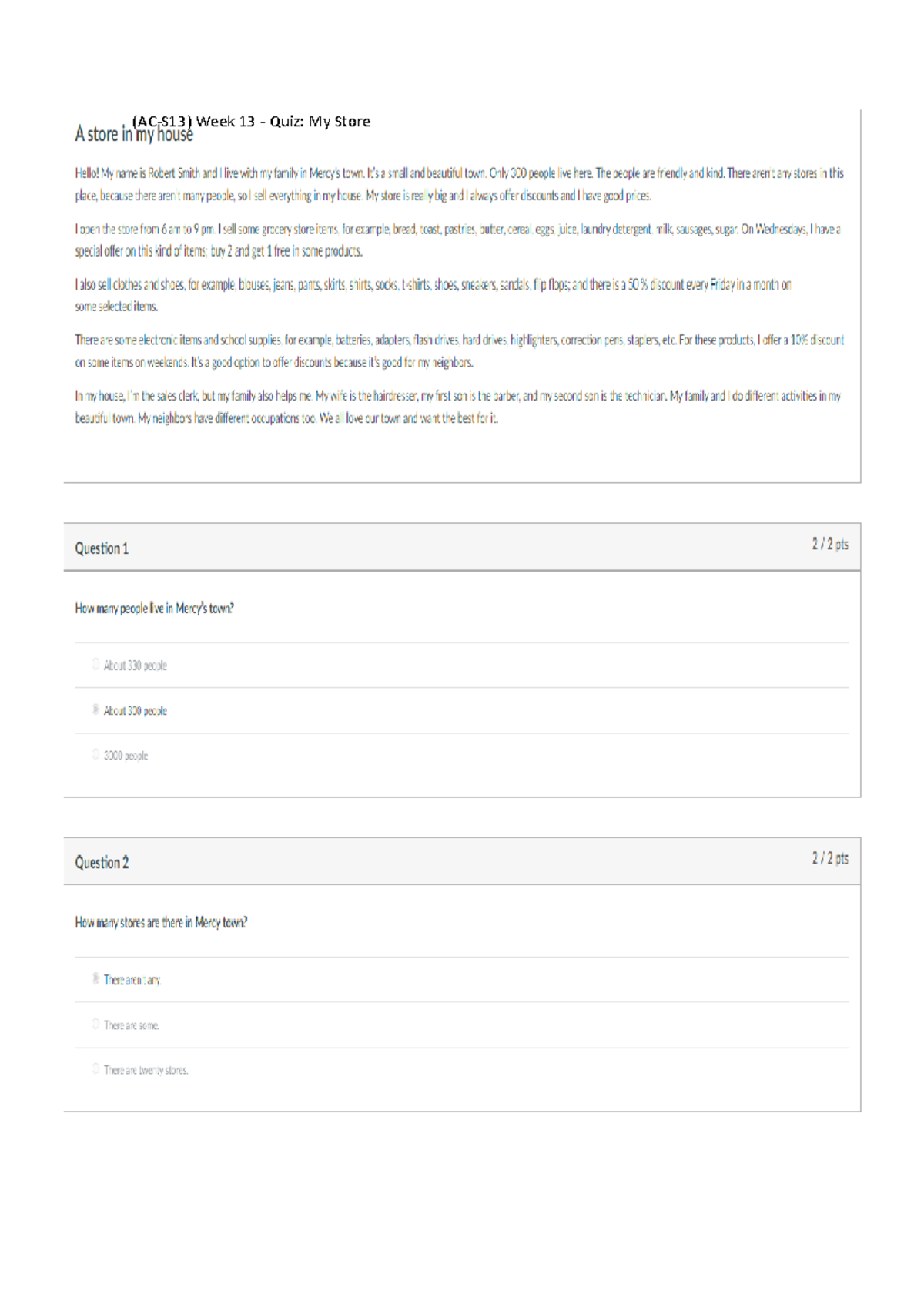 (AC-S13) Week 13 - Quiz: My Store - Reading Comprehension - Ingles II ...