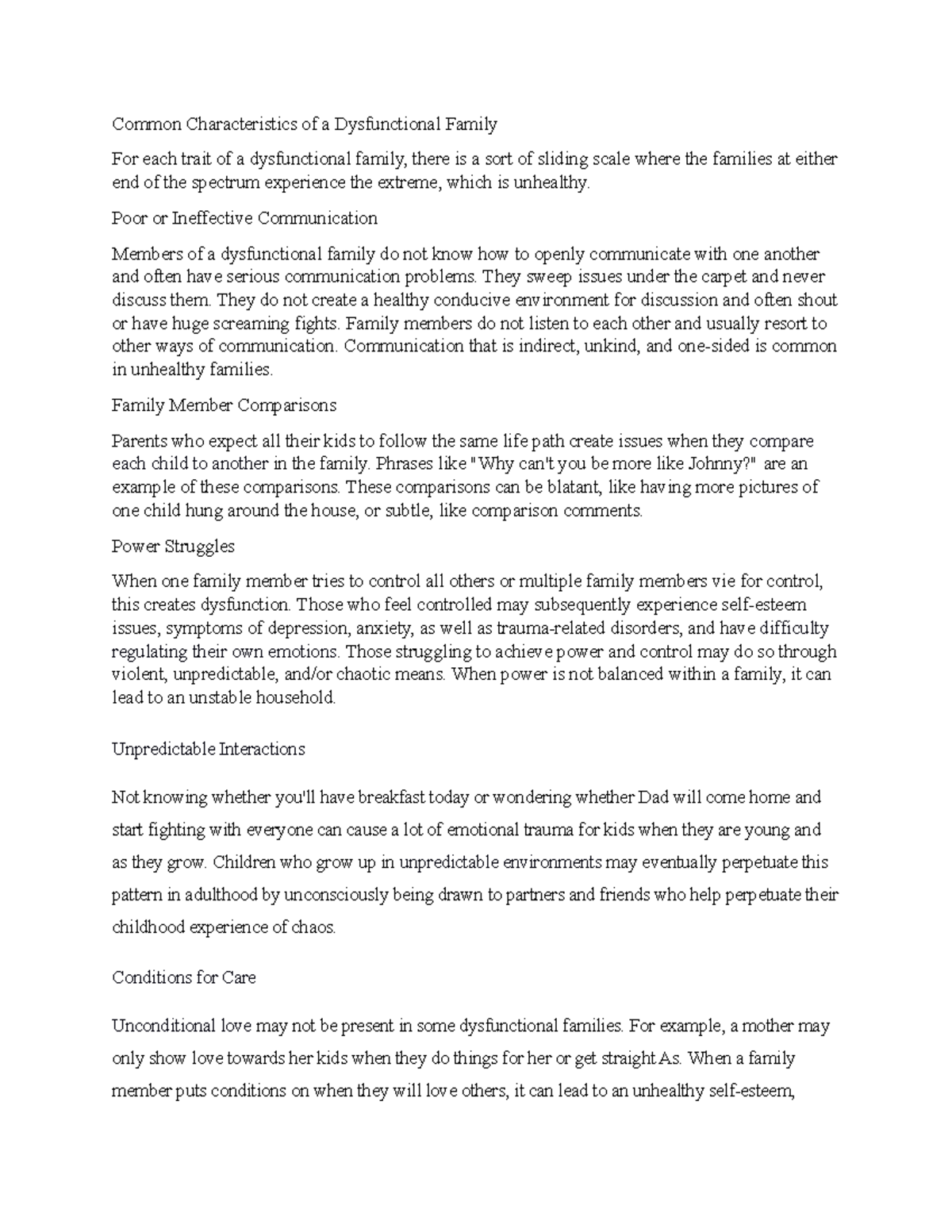 Common Characteristics of a Dysfunctional Family - Poor or Ineffective ...