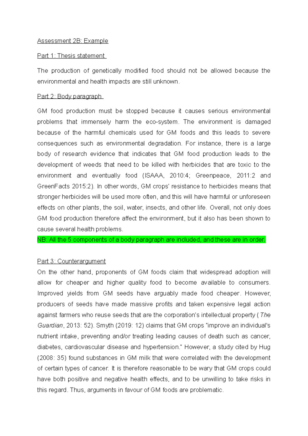 Assessment 2B example - P.J TSOMANE - Assessment 2B: Example Part 1 ...