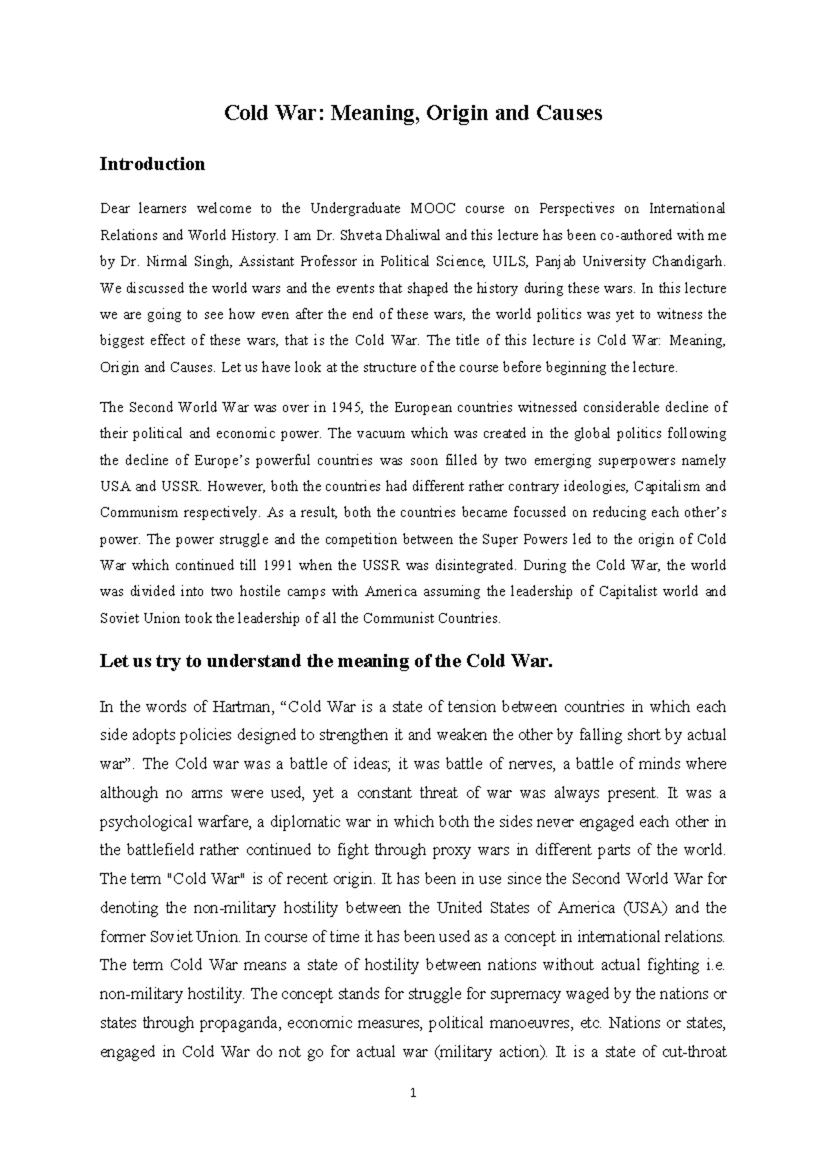 Module 32 - cold war - Cold War: Meaning, Origin and Causes ...