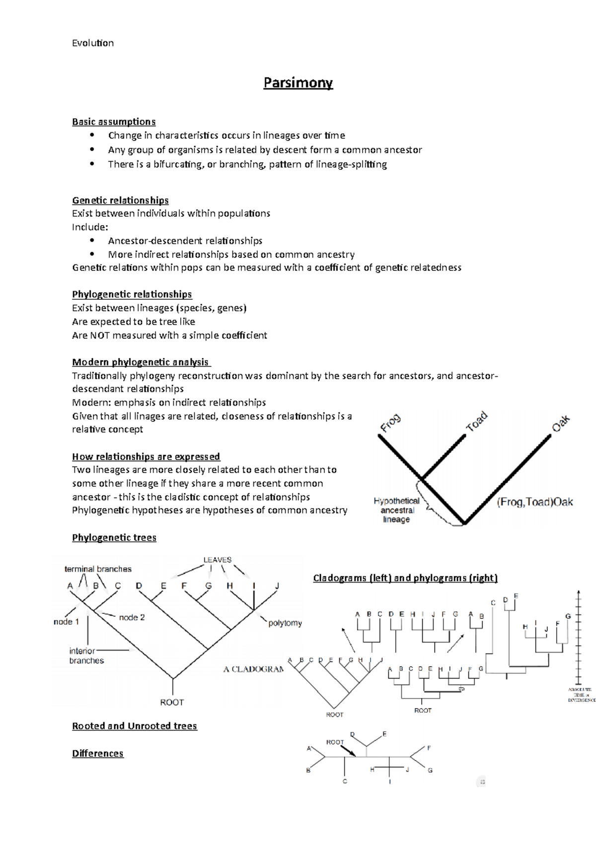 Parsimony - notes - Parsimony Basic assumptions Change in ...