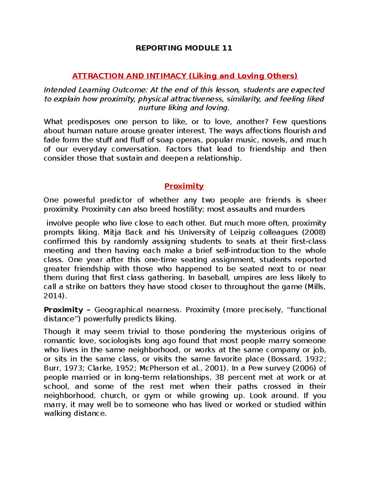 Reporting Module 11 - REPORTING MODULE 11 ATTRACTION AND INTIMACY ...