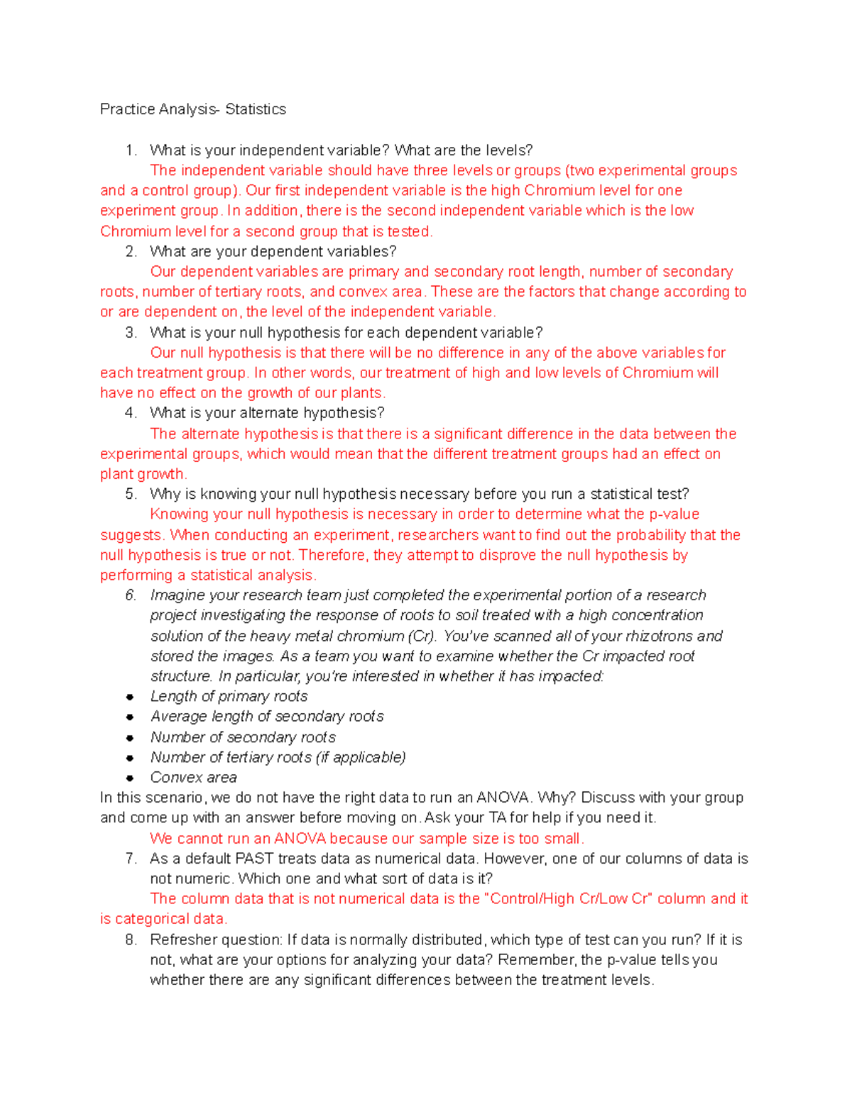 BIO 115- Practice Stat - Homework - Practice Analysis- Statistics What ...