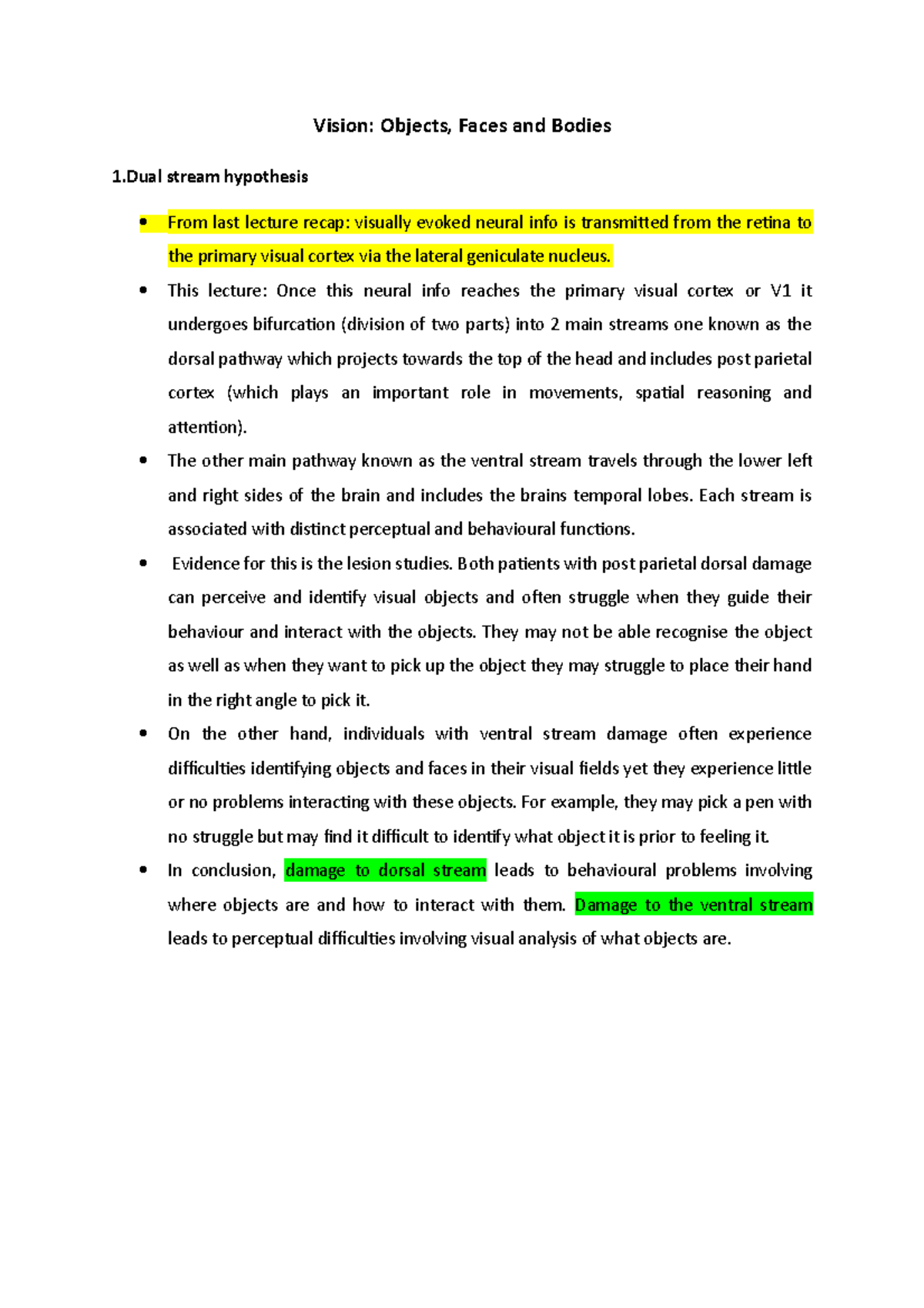 Lecture 4 Vision- objects, faces and bodies - Vision: Objects, Faces ...