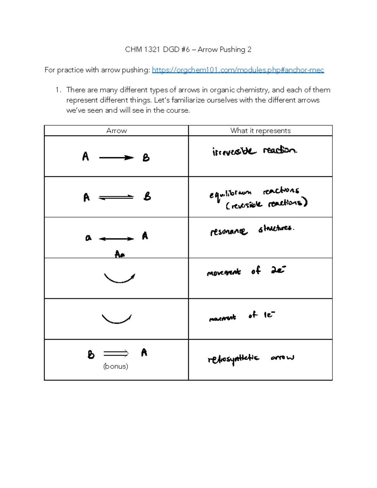 6 - Arrow Pushing 2 (Answers - Monday) - CHM 1321 DGD #6 – Arrow ...