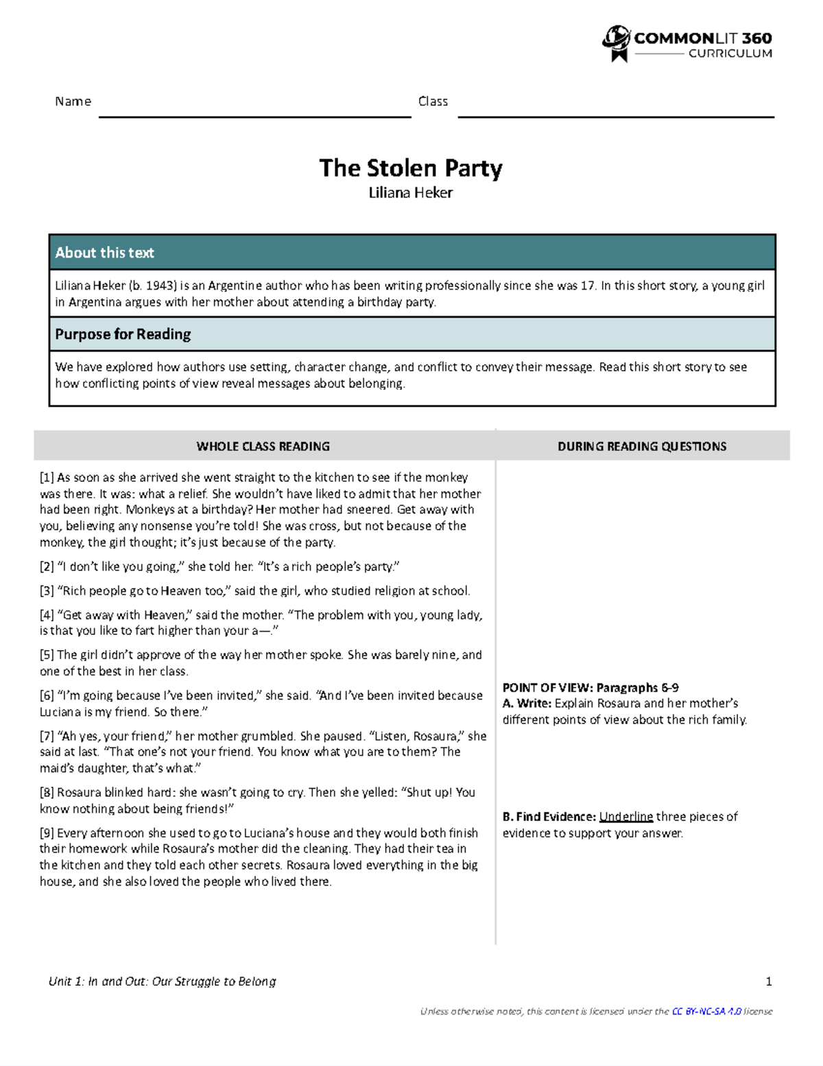 The Stolen Party - dddfghj - The Stolen Party Liliana Heker Unit 1: In ...