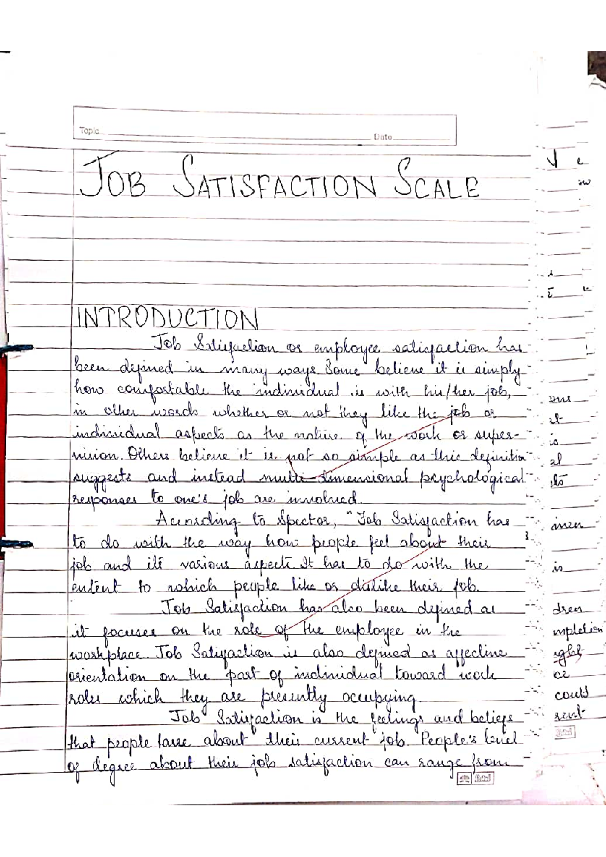 Job satisfaction scale - Topic Date JOB SATISFACTION SCALE INTRODUCTION ...