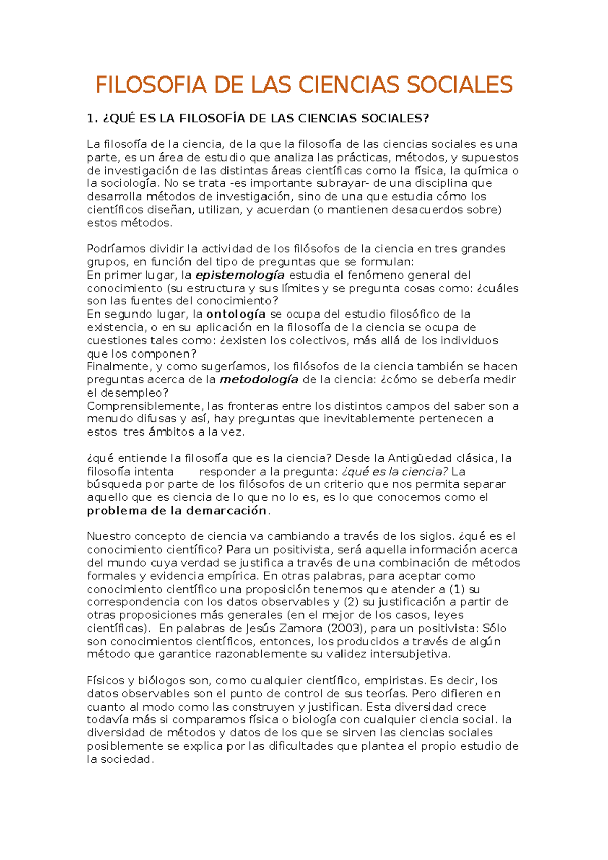 Filosofia DE LAS Ciencias Sociales - FILOSOFIA DE LAS CIENCIAS SOCIALES ...