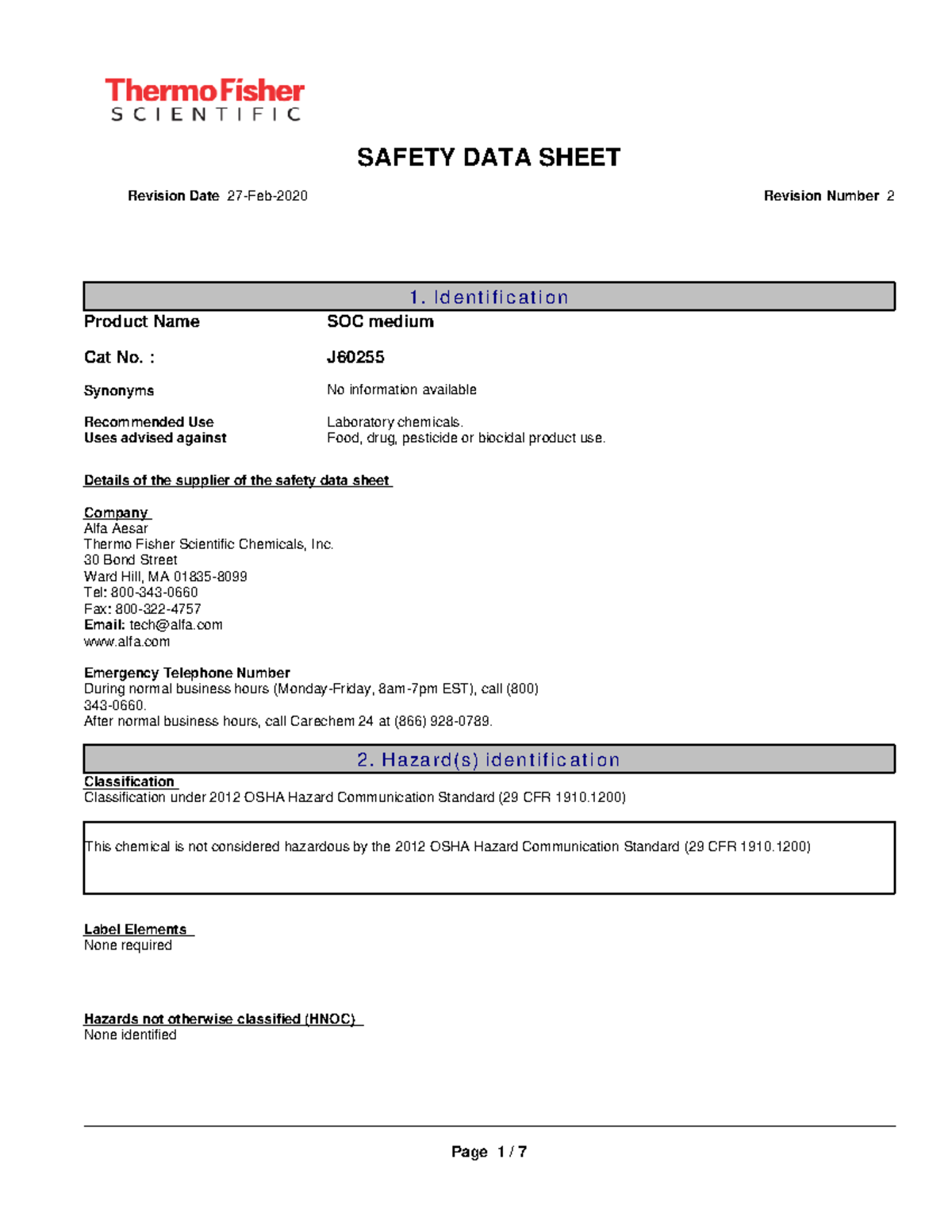SOC medium msds - msds - SAFETY DATA SHEET Revision Date 27-Feb-2020 ...