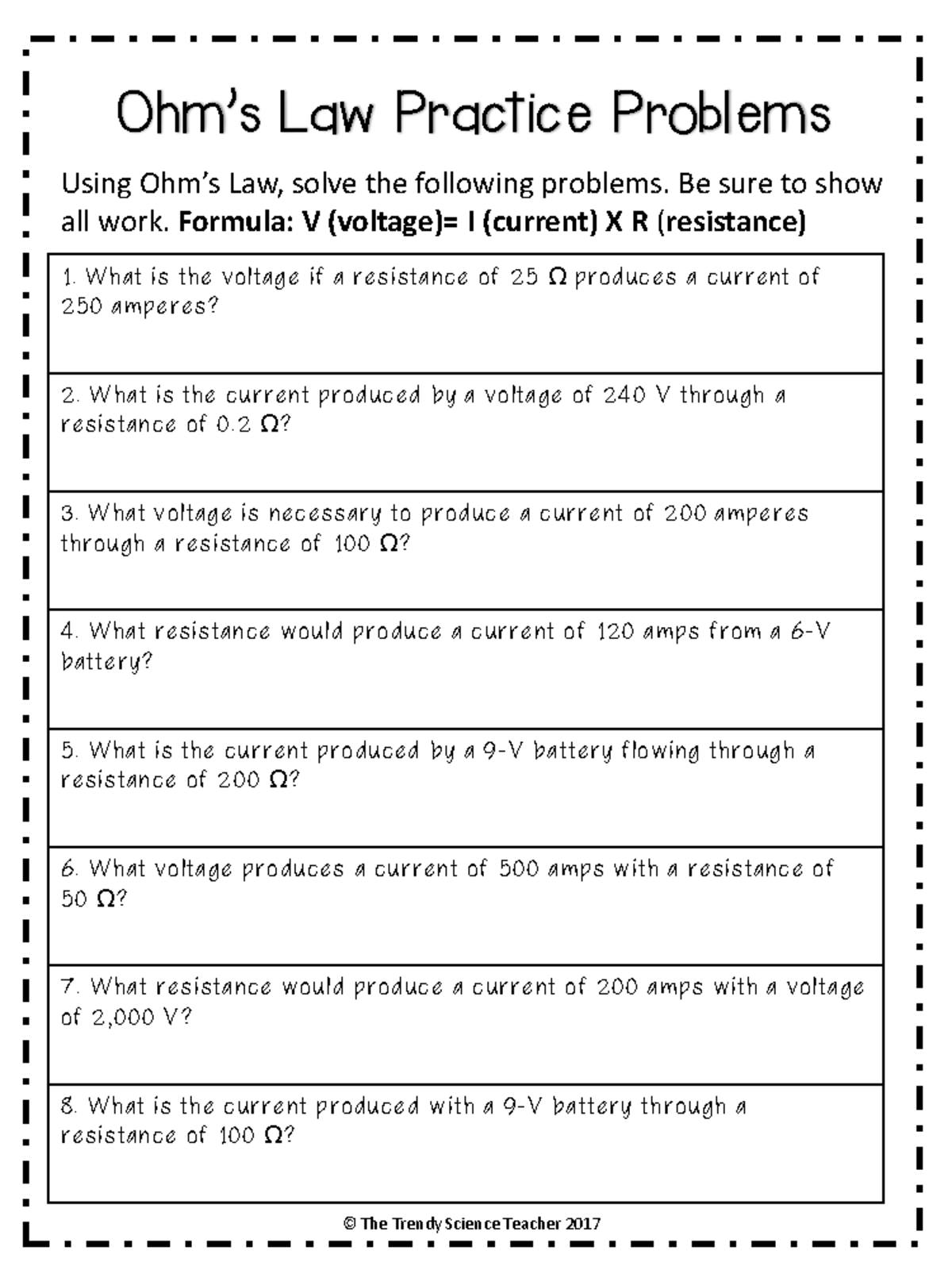 Ohms Law Word Problem Practice - Ohm’s Law Practice Problems Using Ohm’s Law, solve the ...