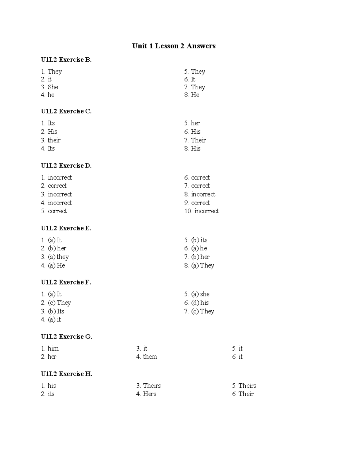 Unit 1 Lesson 2 Answers 6 - Unit 1 Lesson 2 Answers U1L2 Exercise B ...