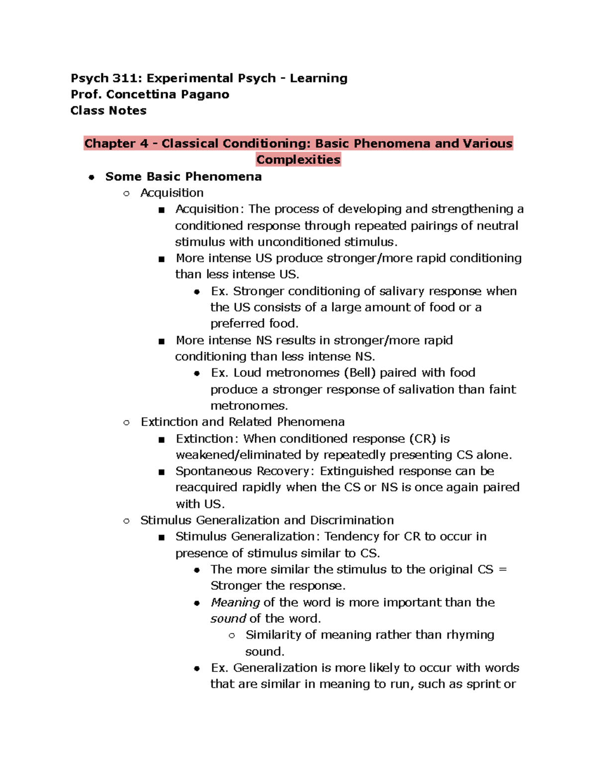 PSYCH 311 - Class Textbook Notes CH. 4 - Psych 311: Experimental Psych ...