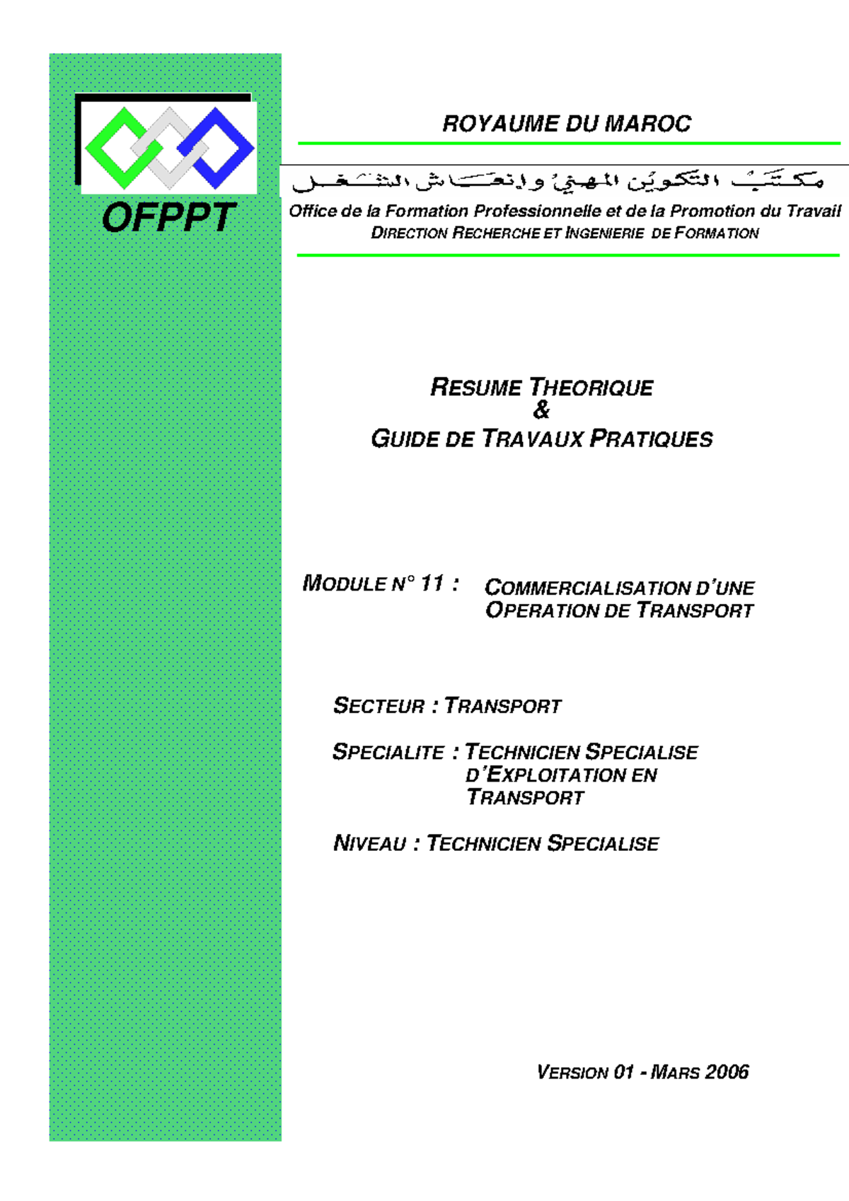 73959434 M11 Commercialisation d une operation de transport TRA TSET ...