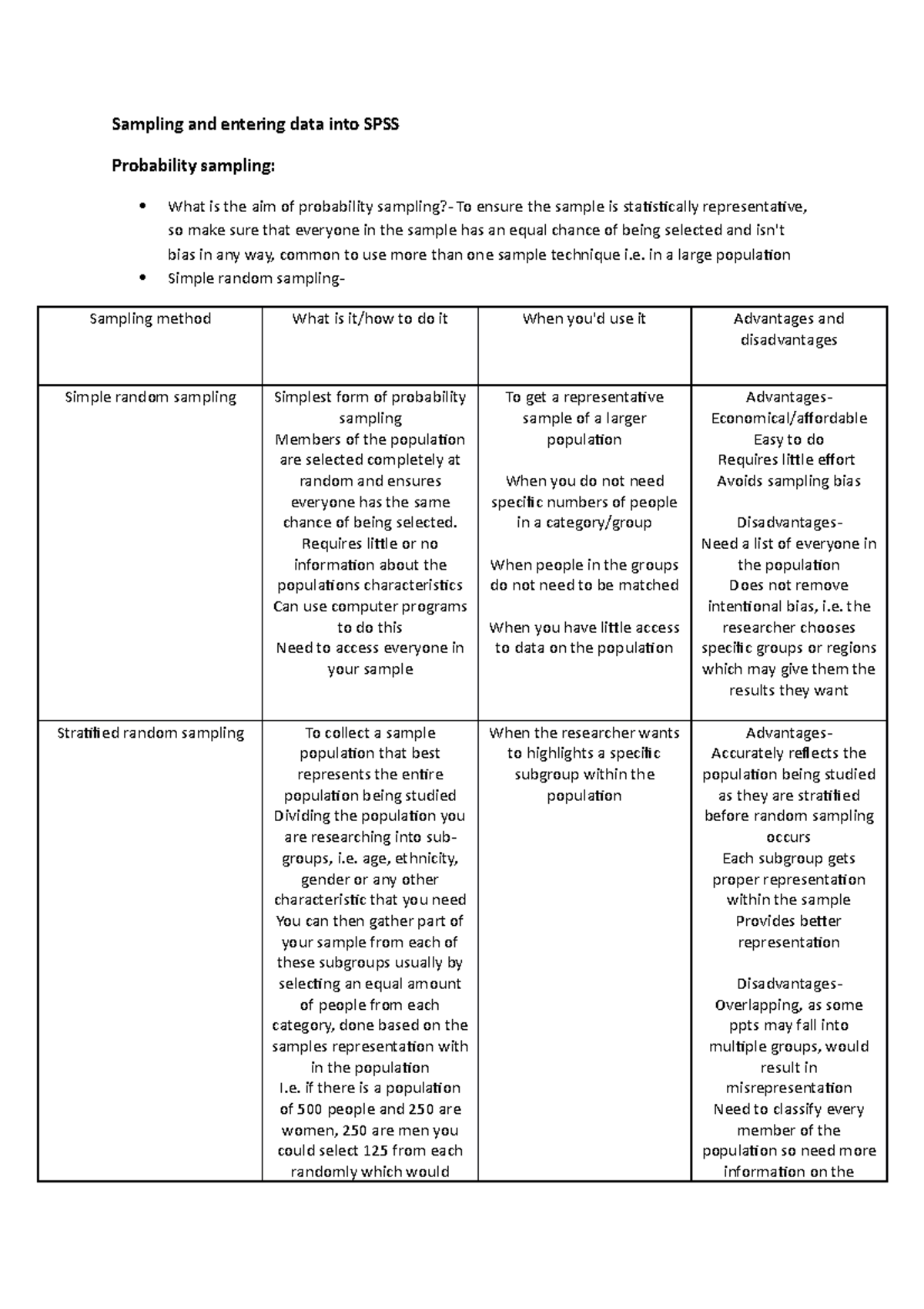 Sampling and entering data into SPSS - in a large population Simple ...