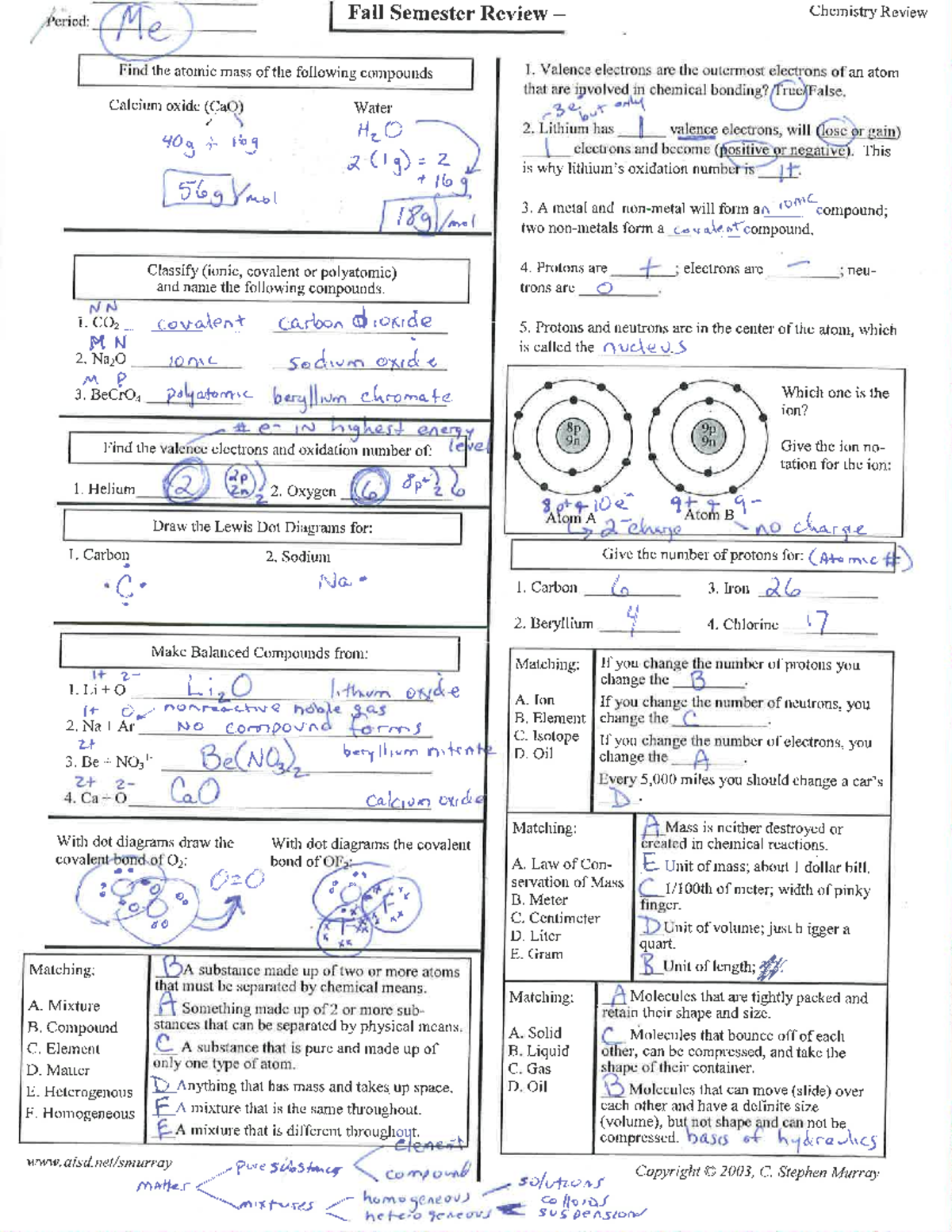 Answer KEY fall semester review handed out in Jan - CHE-2200 - Studocu